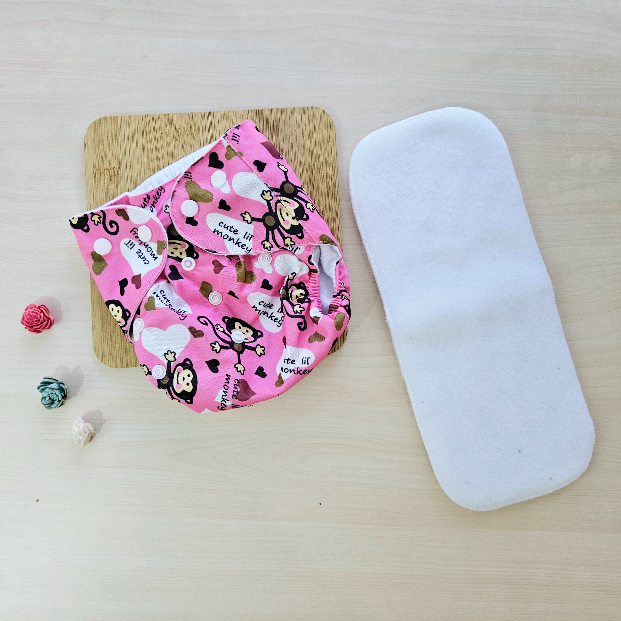 Reusable Fabric Diaper/Cloth Diaper-CD17-Monkey - Pink - Pretty Plums