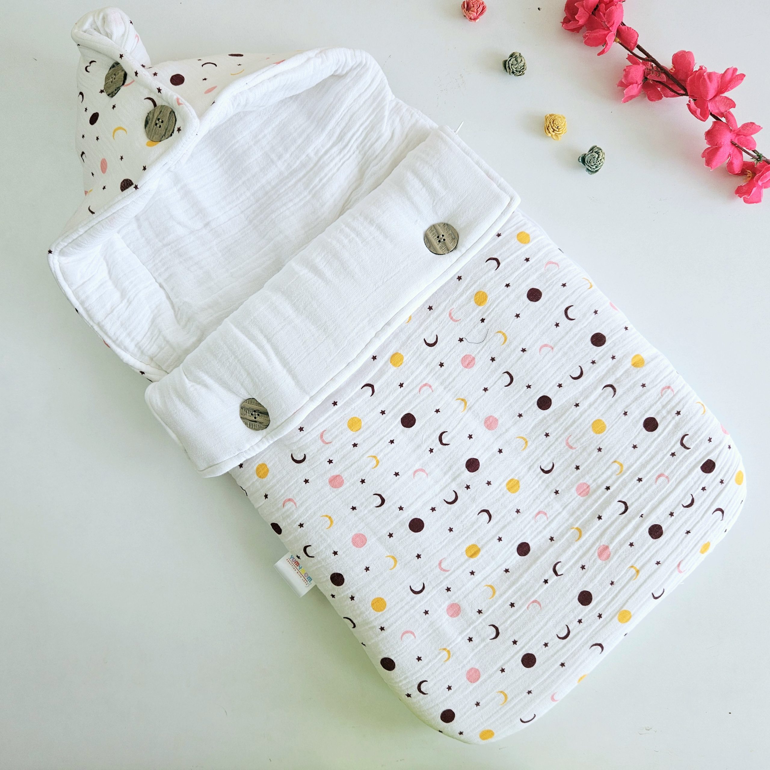 Muslin Cotton Kangaroo Wrapper- Brown with Yellow dot-YMW01 - Pretty Plums