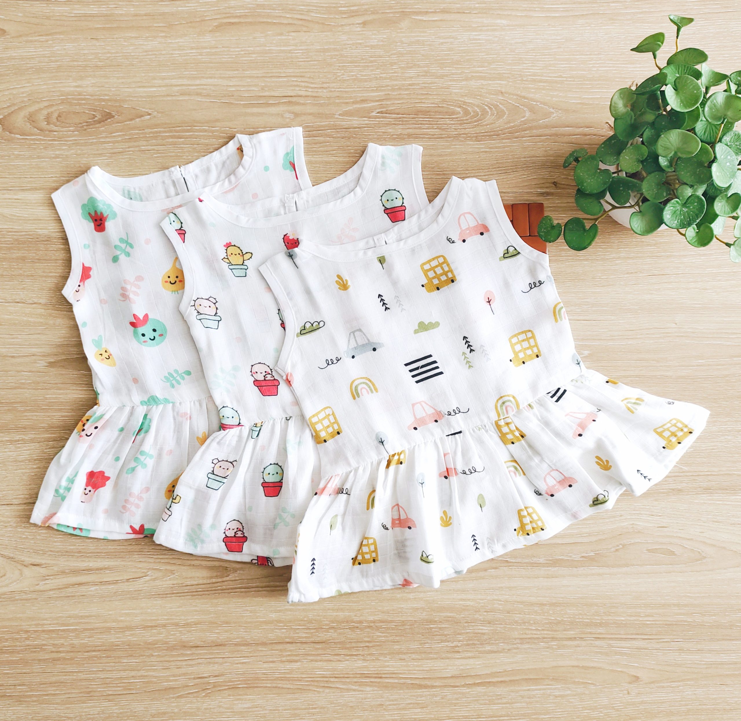 Muslin cotton frock-MNMFCM03-Assorted Set Of 3 - Pretty Plums