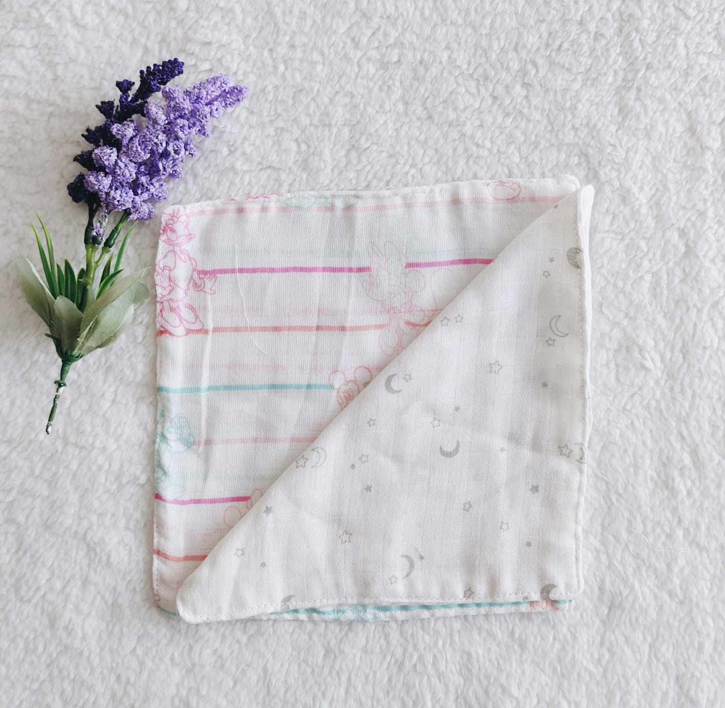 Muslin face towel Double Layer-Set Of 2 - Color Strip Mickey Mouse+ ...