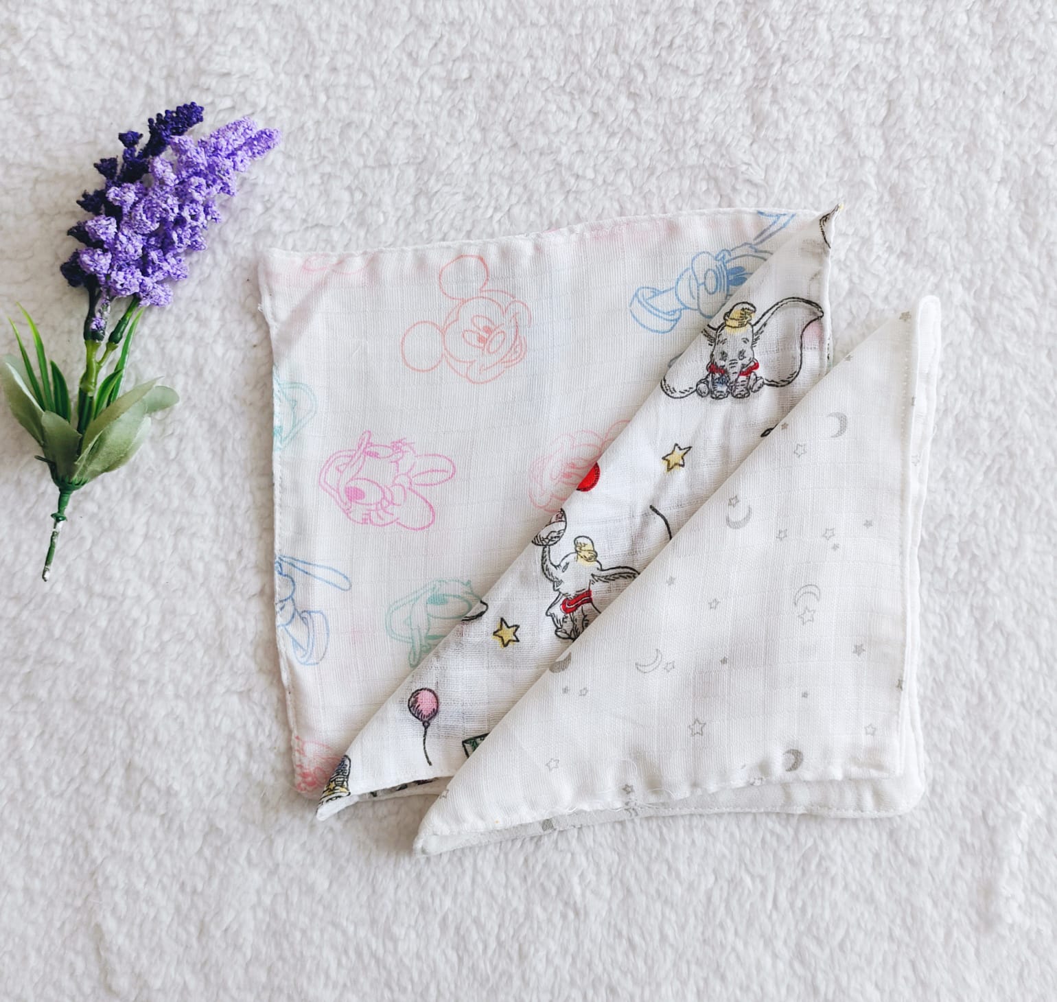 Muslin face towel Double Layer-Set Of 3 - Mickey Mouse + Moon + Dumbo ...