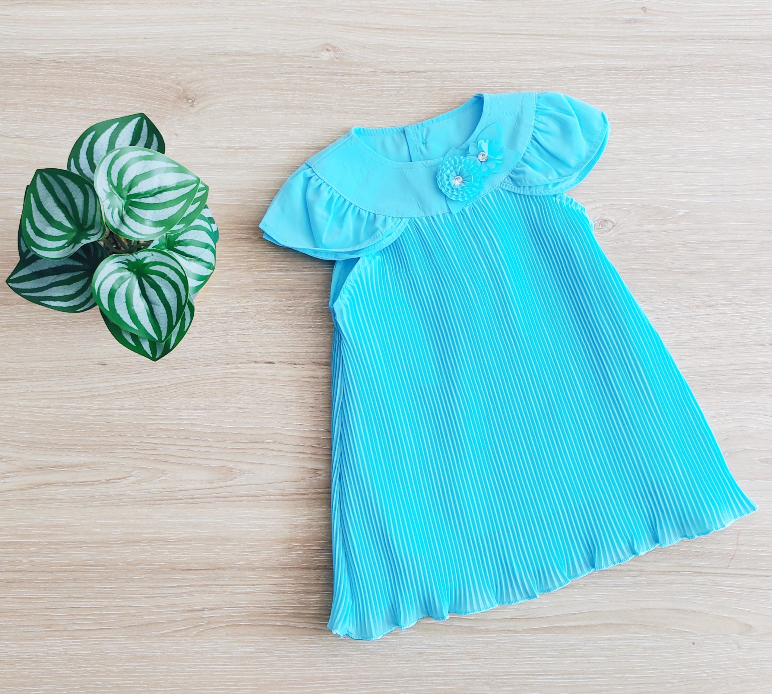 Girls frock-Butterfly Sleeve frock - Cyan-1297 - Pretty Plums