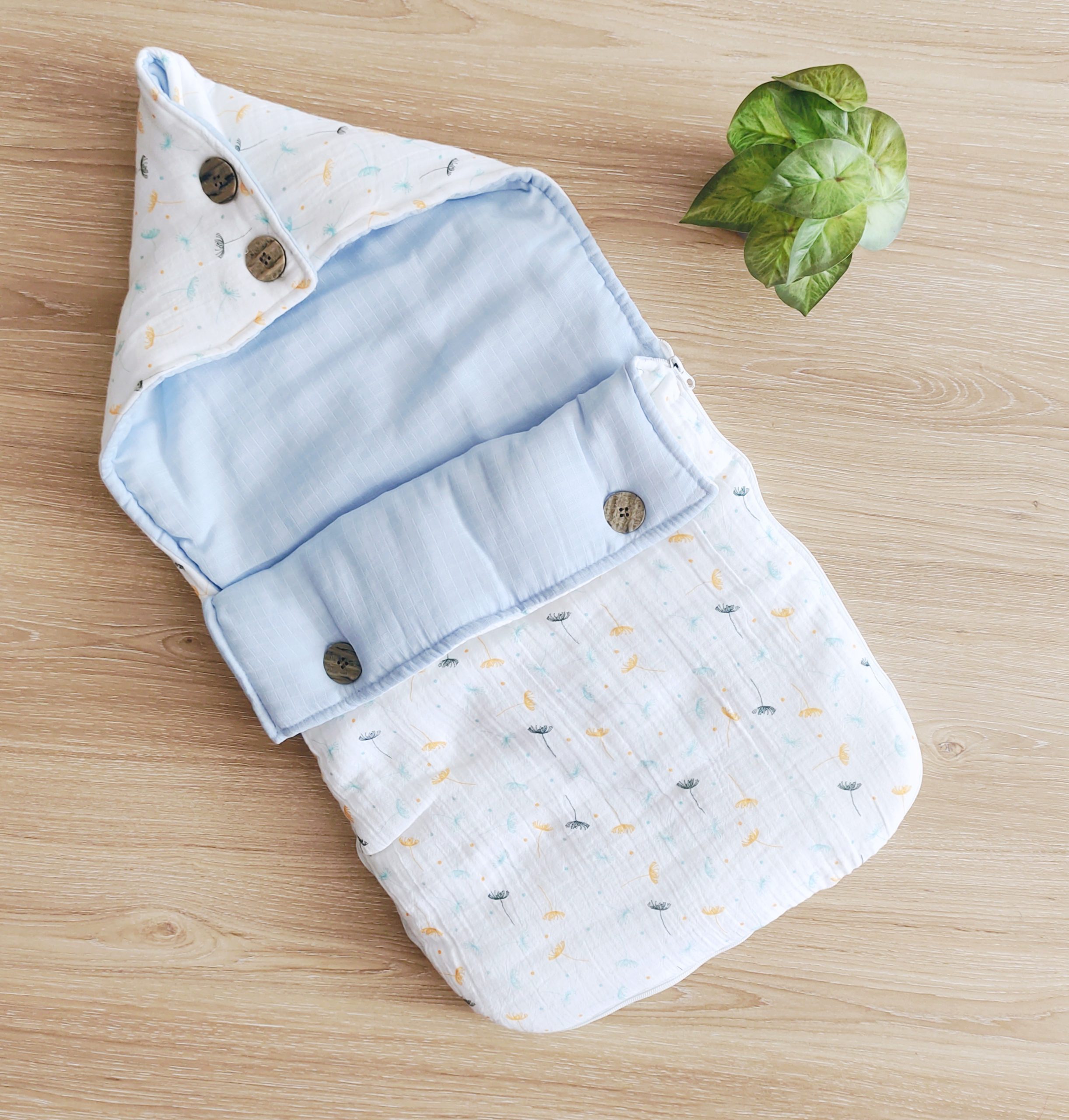 Muslin Cotton Kangaroo Wrapper-Leaf and Blue-YMW01 - Pretty Plums