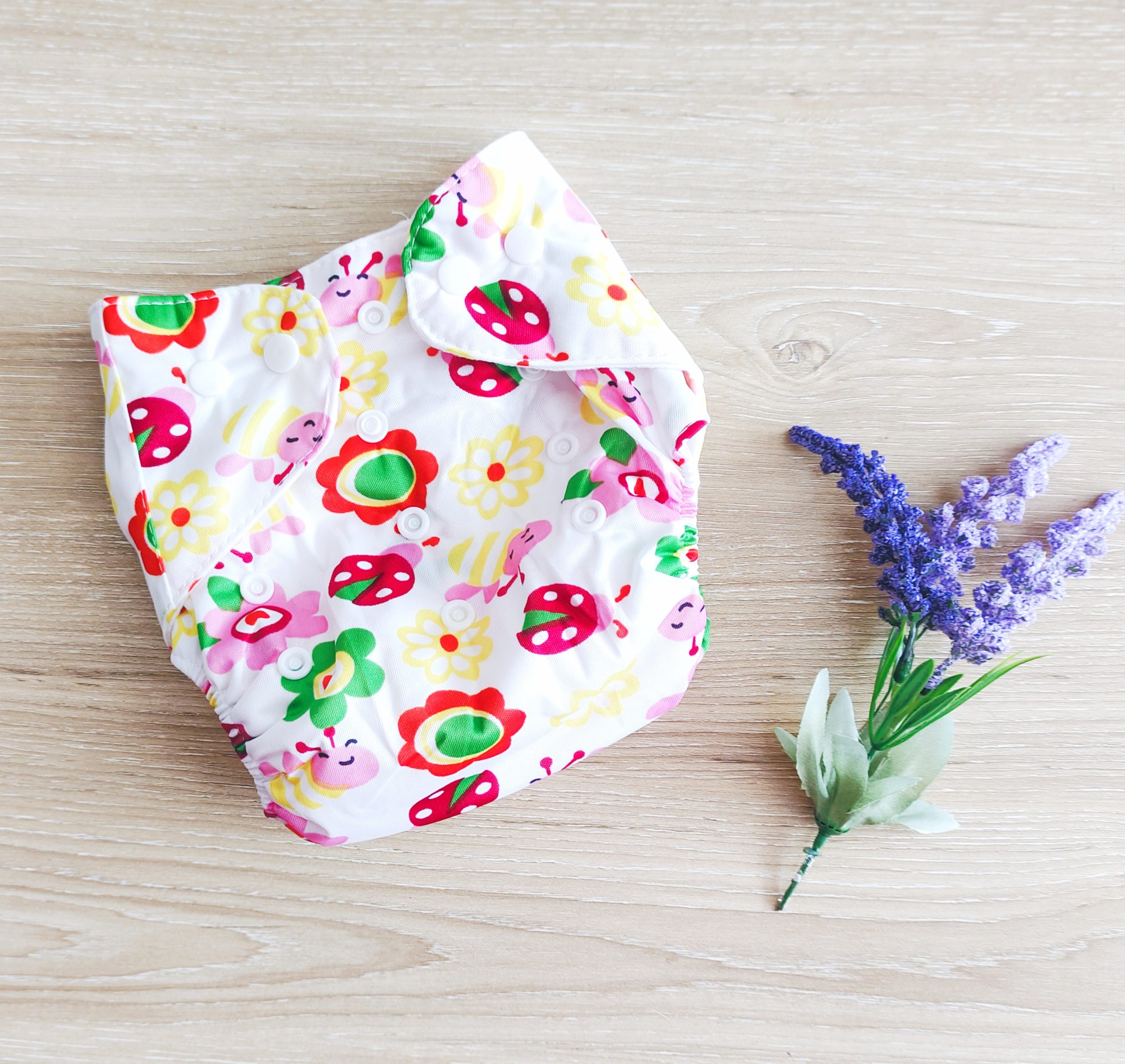 Reusable Fabric Diaper/Cloth Diaper-CDP1 - White with flower - Pretty Plums