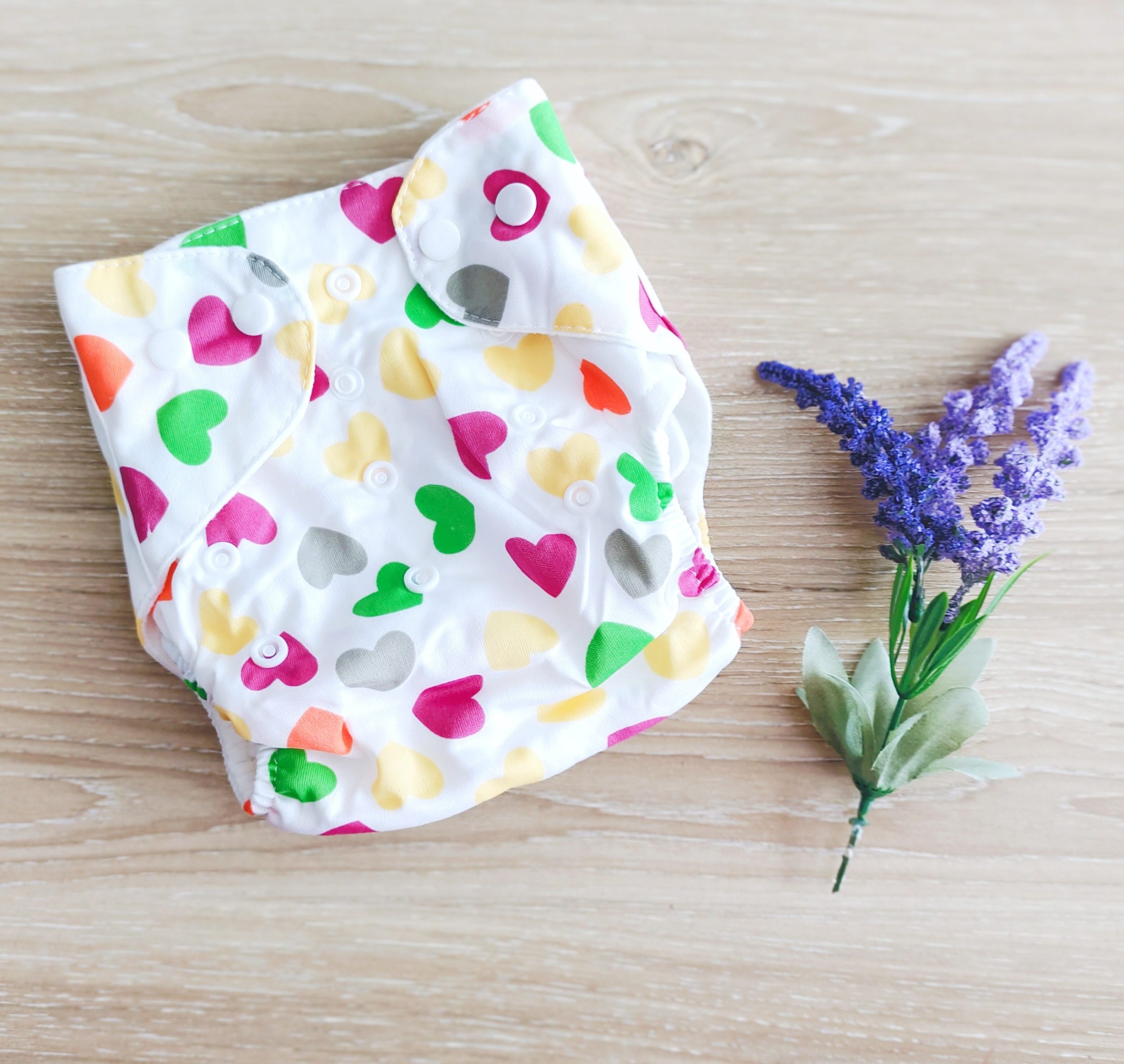 Reusable Fabric Diaper/Cloth Diaper-CDP1- White with colourfull heart ...