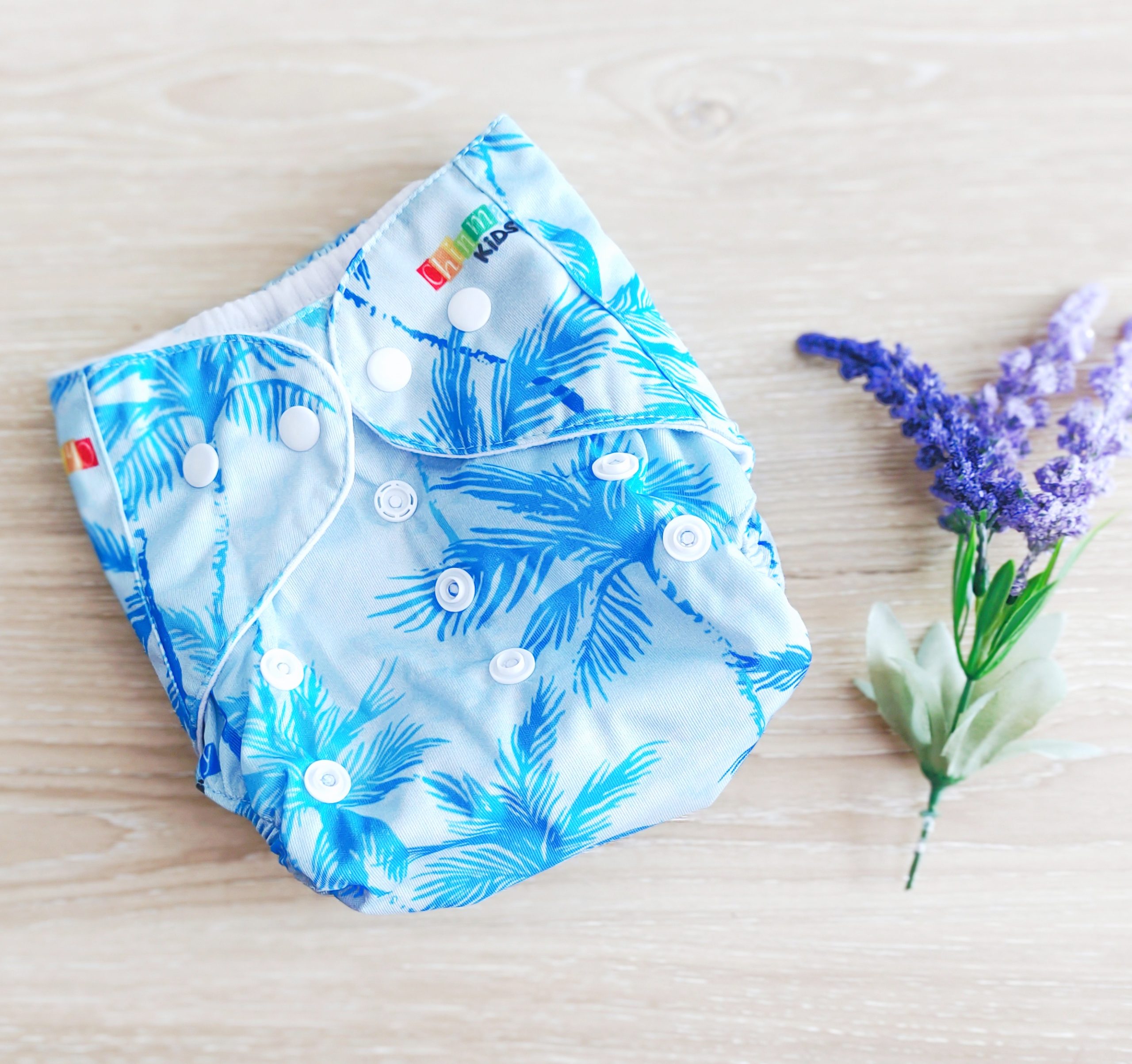 Reusable Fabric Diaper/Cloth Diaper- CDP2- Blue with leafs - Pretty Plums
