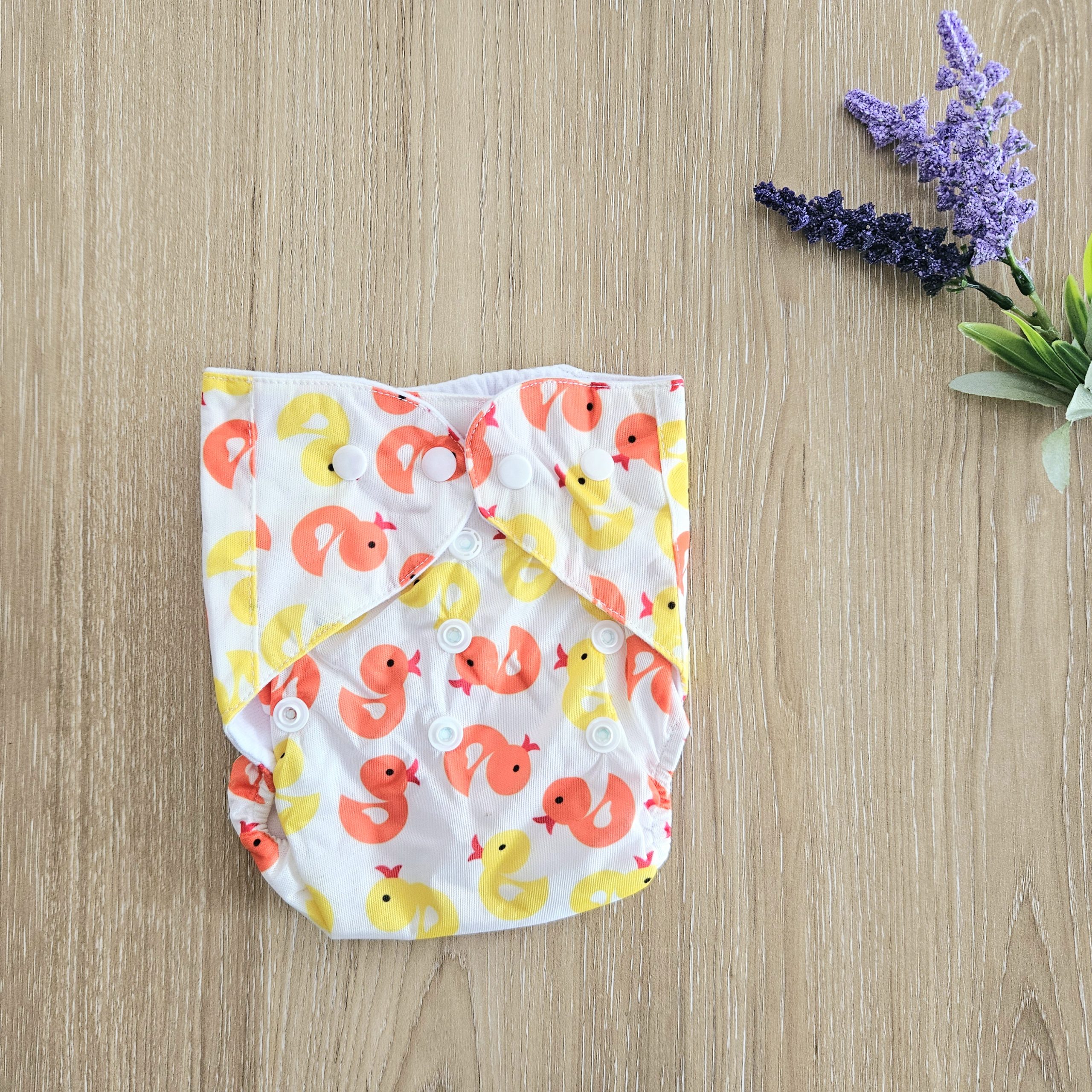 Reusable Fabric Diaper/Cloth Diaper- Yellow and Orange Duck - Pretty Plums