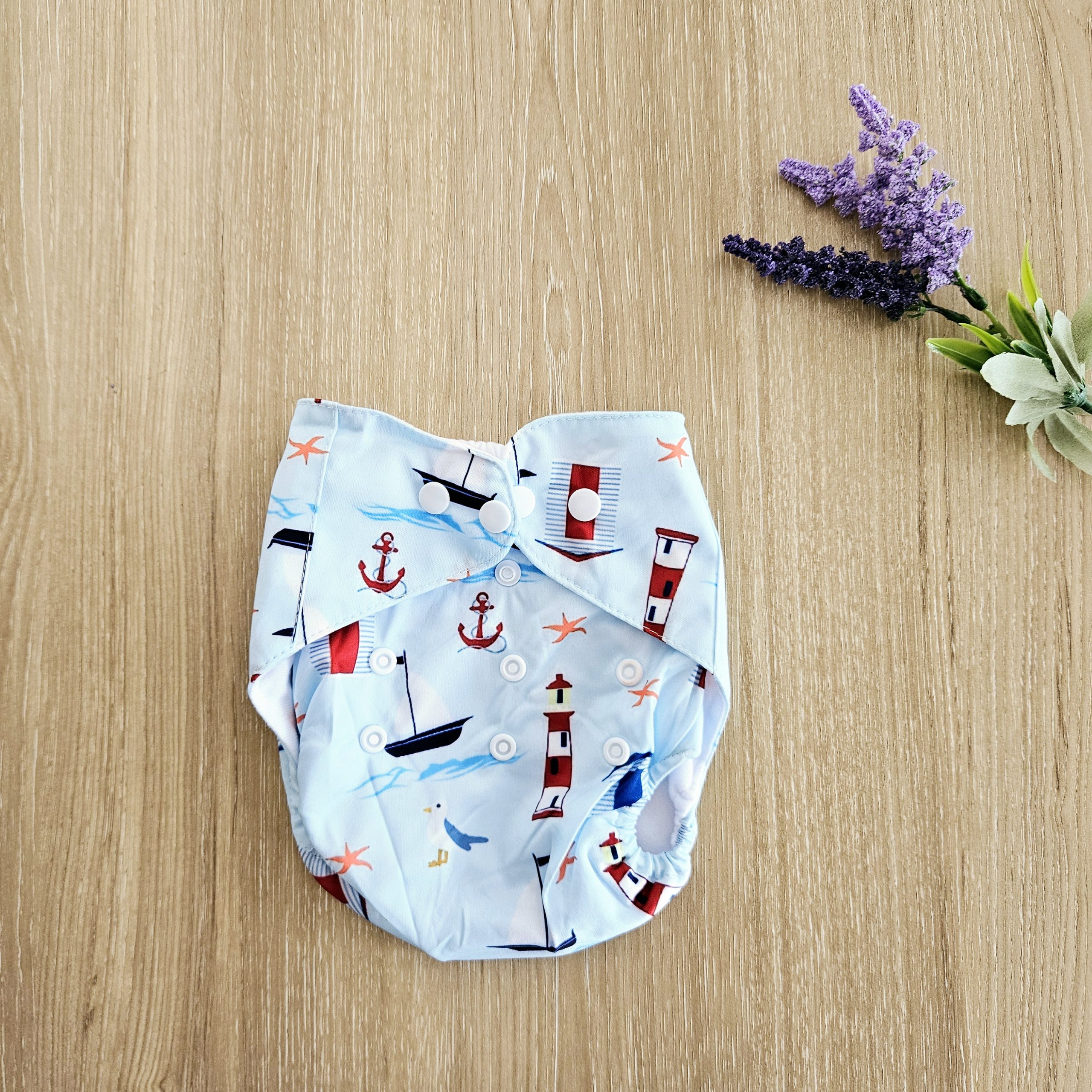 Reusable Fabric Diaper/Cloth Diaper- CDP2- Blue Marine - Pretty Plums