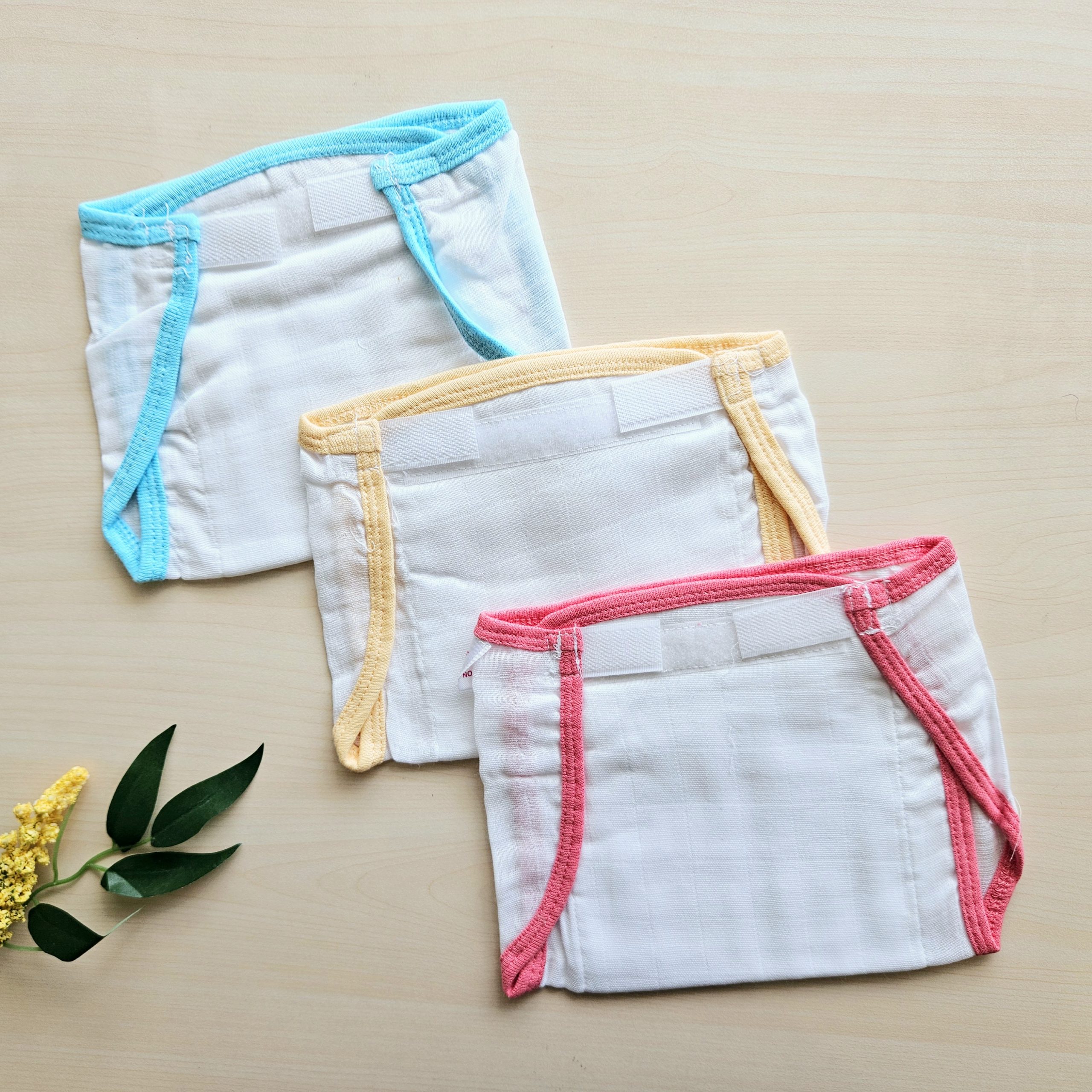 Nappy-Muslin Cotton- Set of 3- NRNPC- Blue, Yellow and Red - Pretty Plums