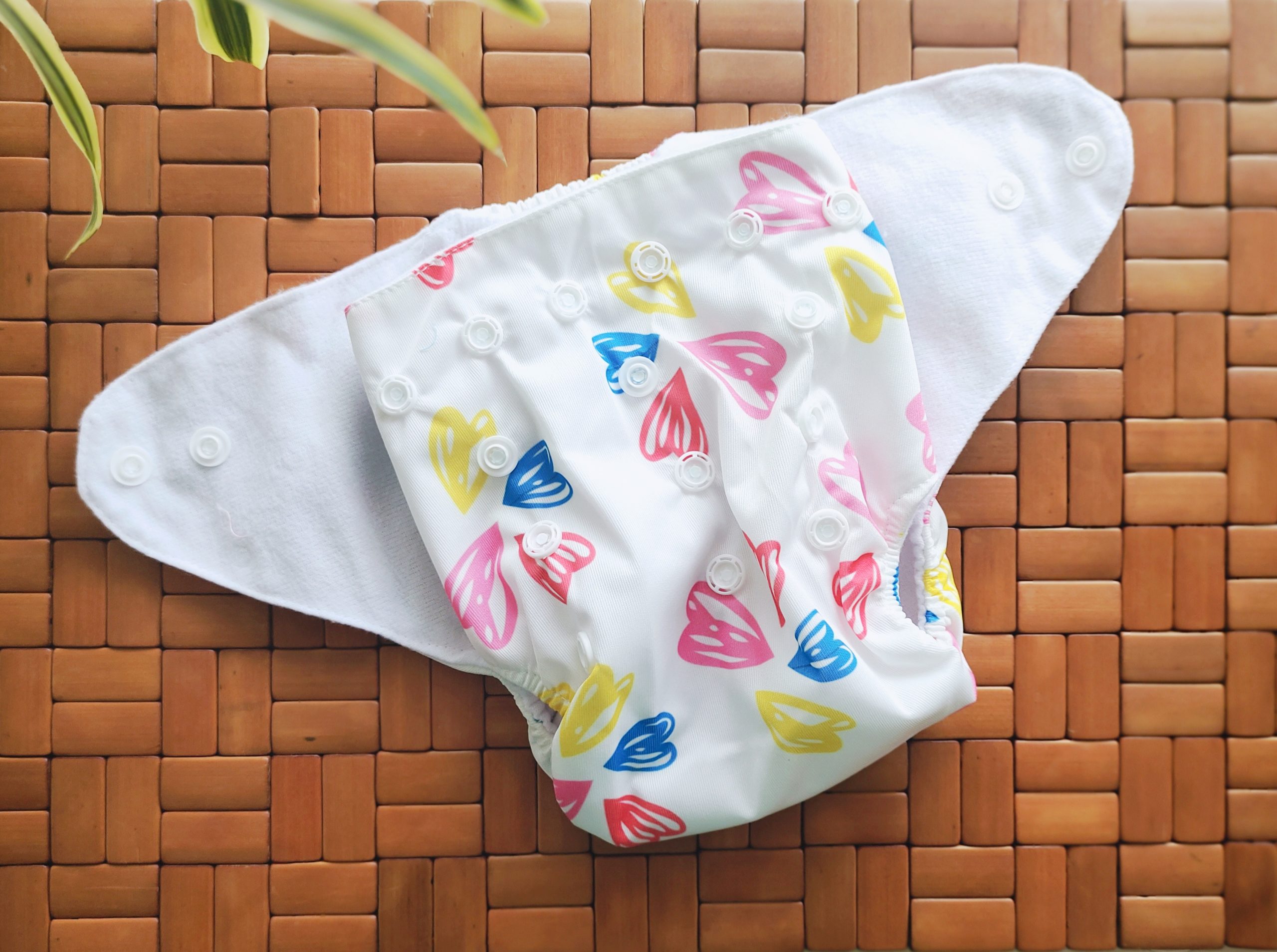 Reusable Fabric Diaper/Cloth Diaper- CDP2- White heart - Pretty Plums