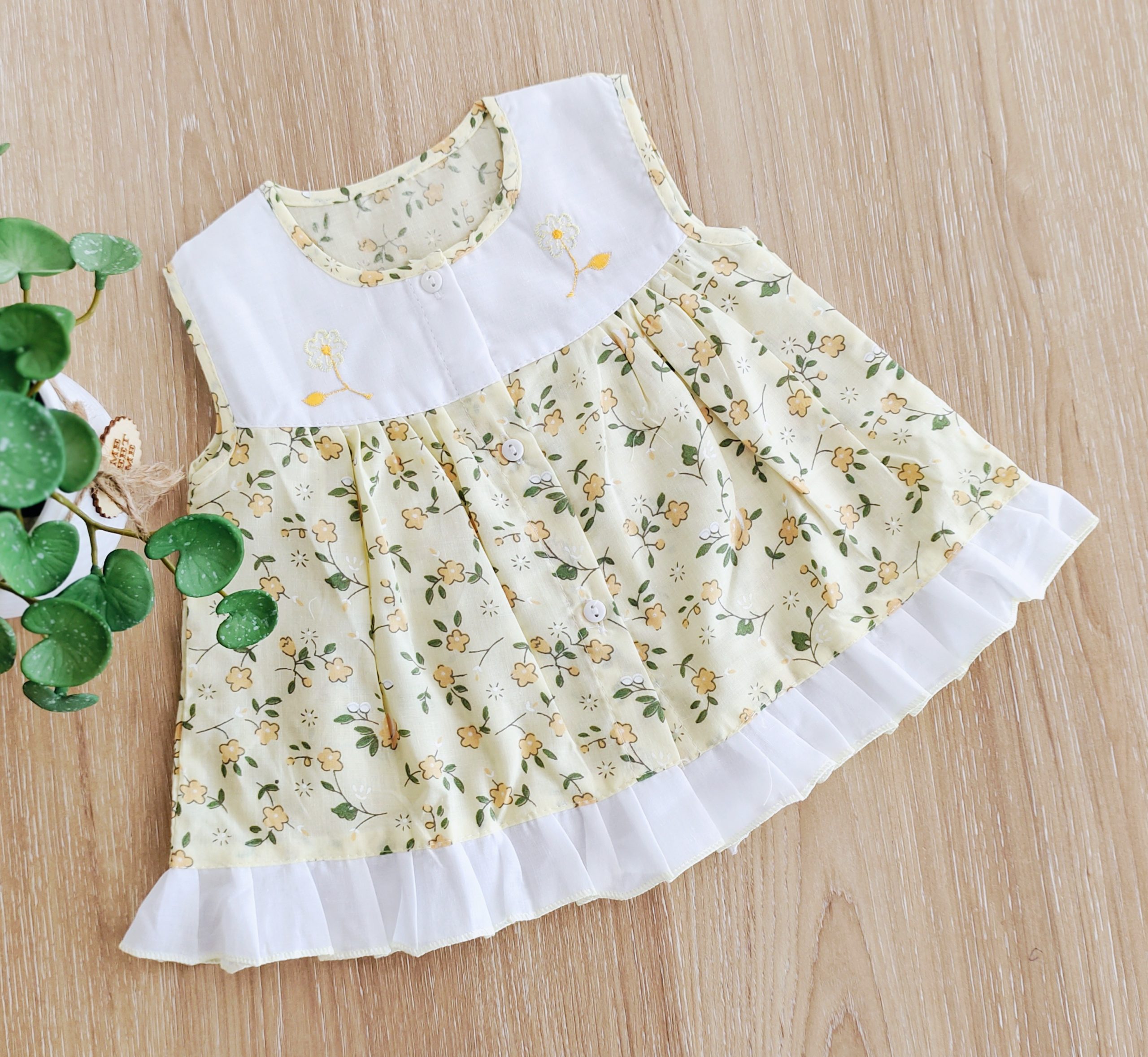 Cotton Frock - Front open - NRFK02- Yellow with Yellow Flower - Pretty ...