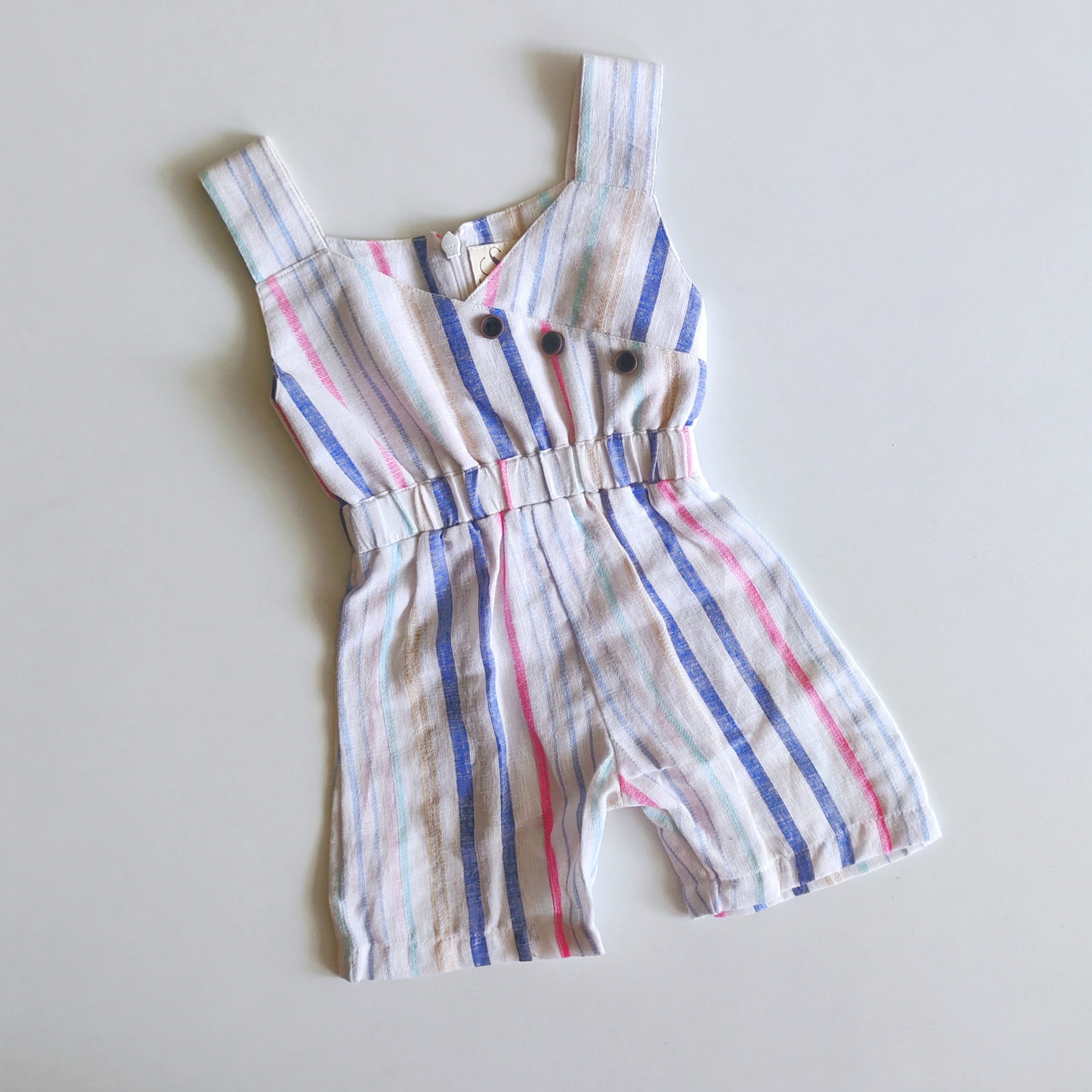 Girls Muslin Jump Suit - LS020A - White With Color Strip - Pretty Plums