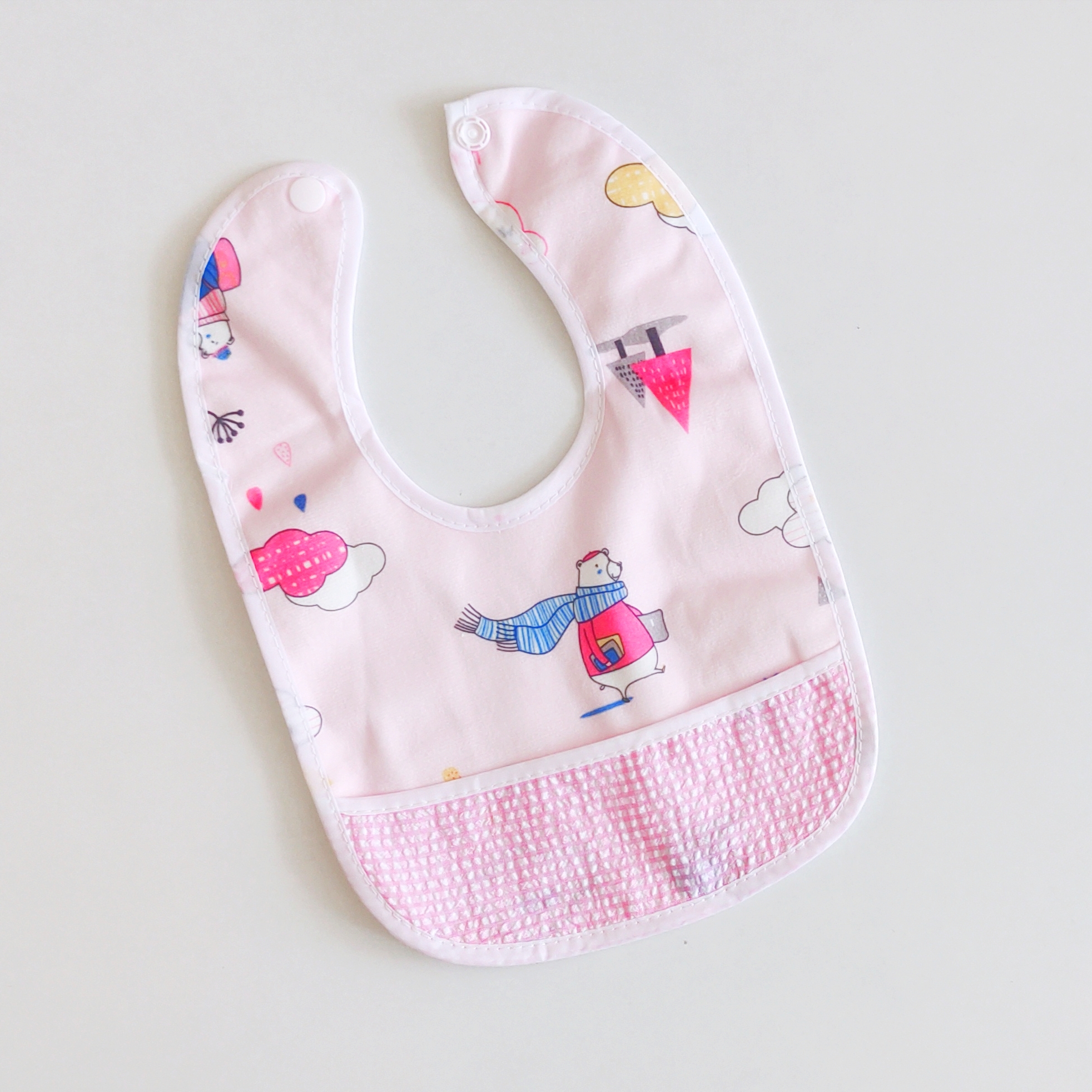 Cotton Pocket Bib - VCBIB01- Pink Bear - Pretty Plums