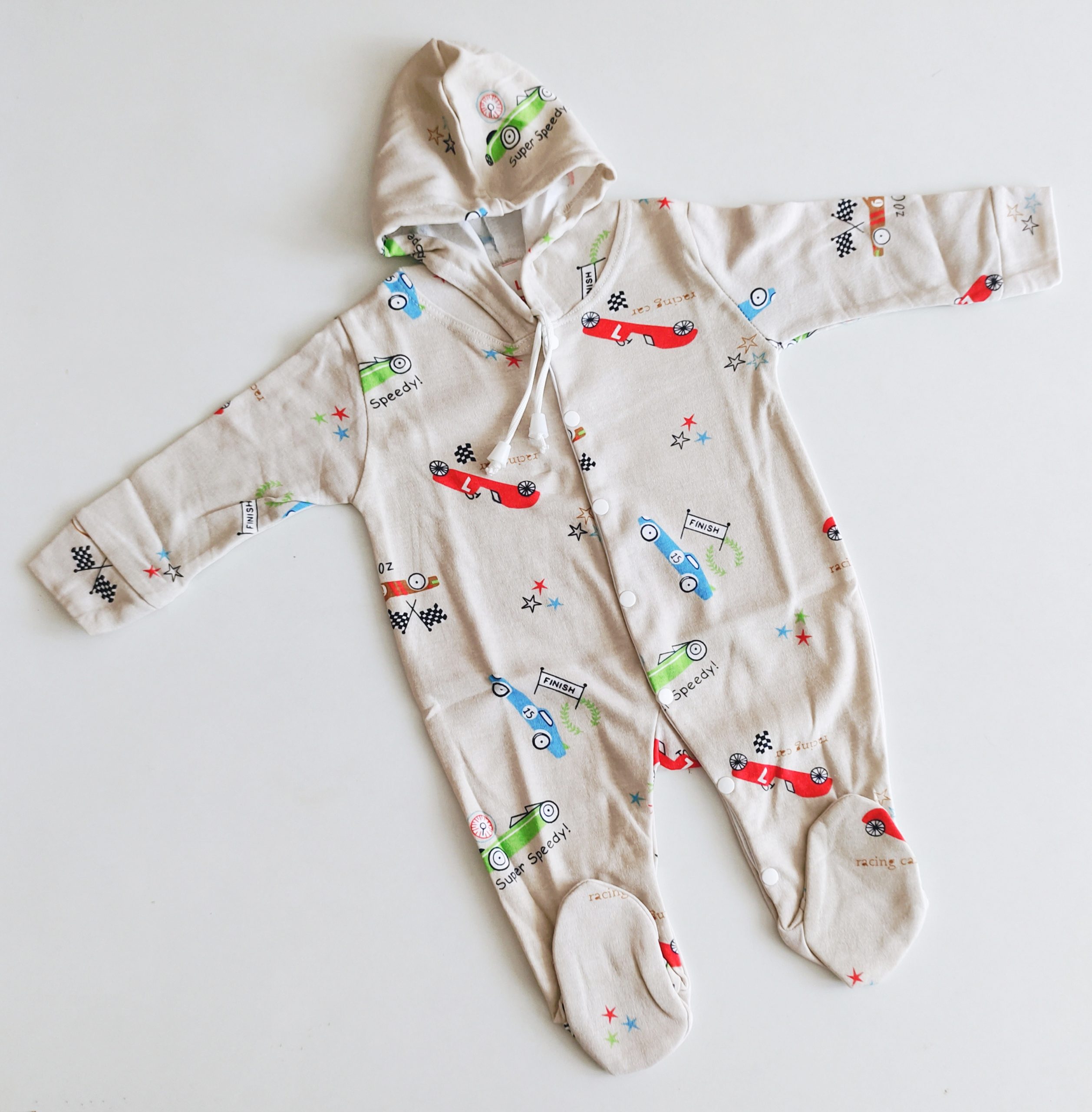 Hooded Sleeping Suit - NRSS - Cream Racing Car - Pretty Plums