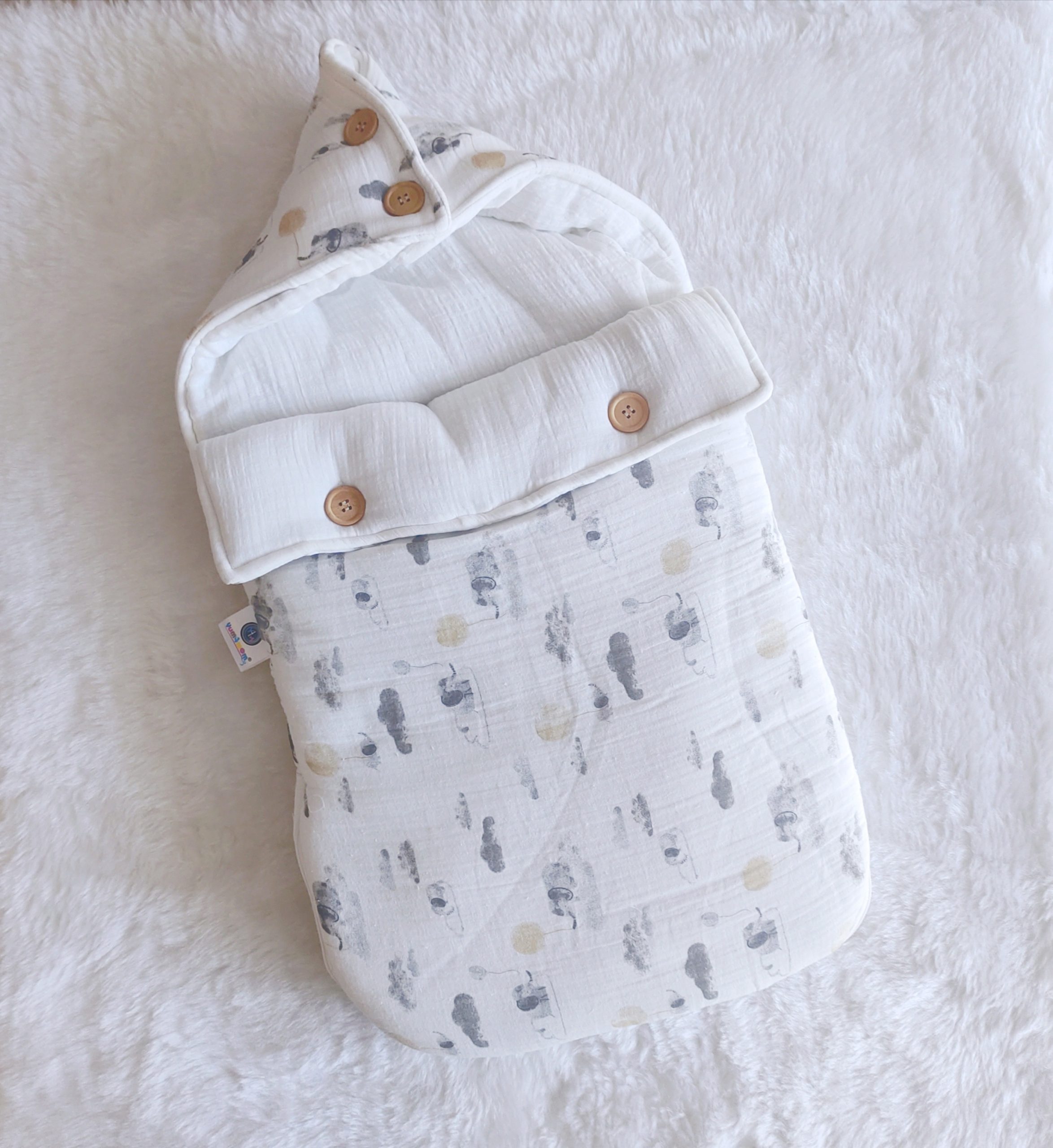 Muslin Cotton Kangaroo Wrapper - YMW02 - Grey Elephant - Pretty Plums