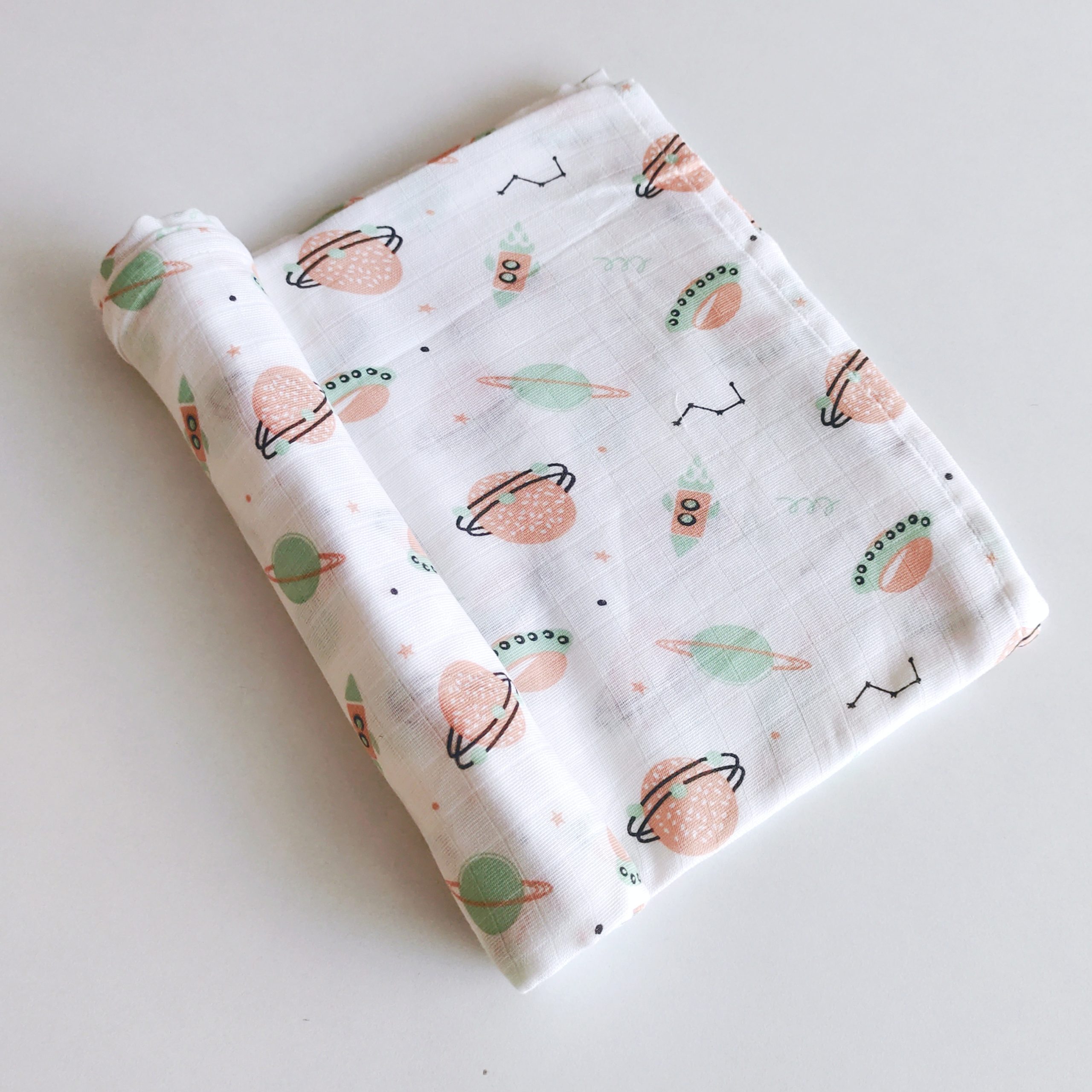Muslin Cotton Swaddle - MNSW01 - 100*100cms - Orange Space - Pretty Plums