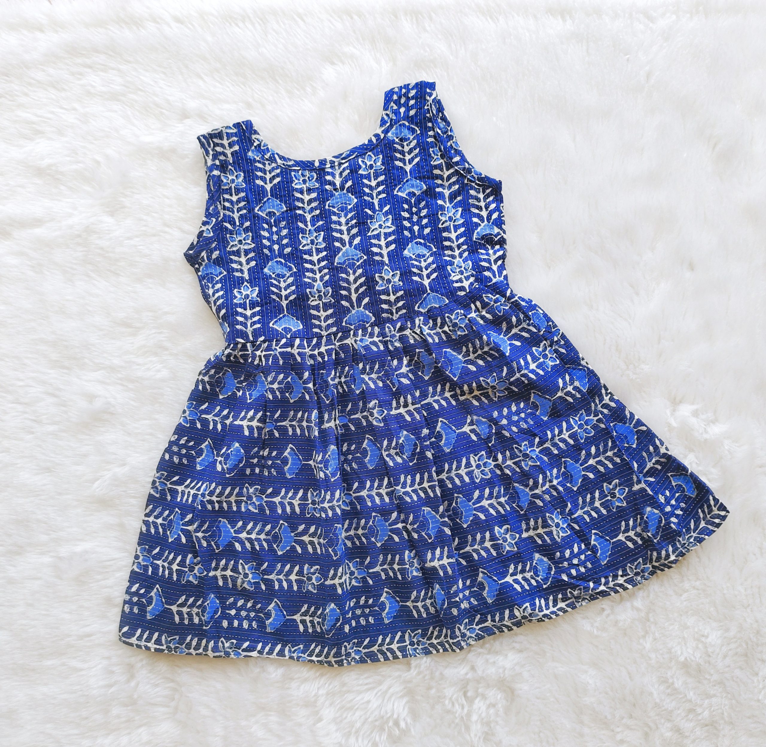 Cotton Daily Wear Frock - NRCFK02 - Indigo Blue and White Thik Floral ...