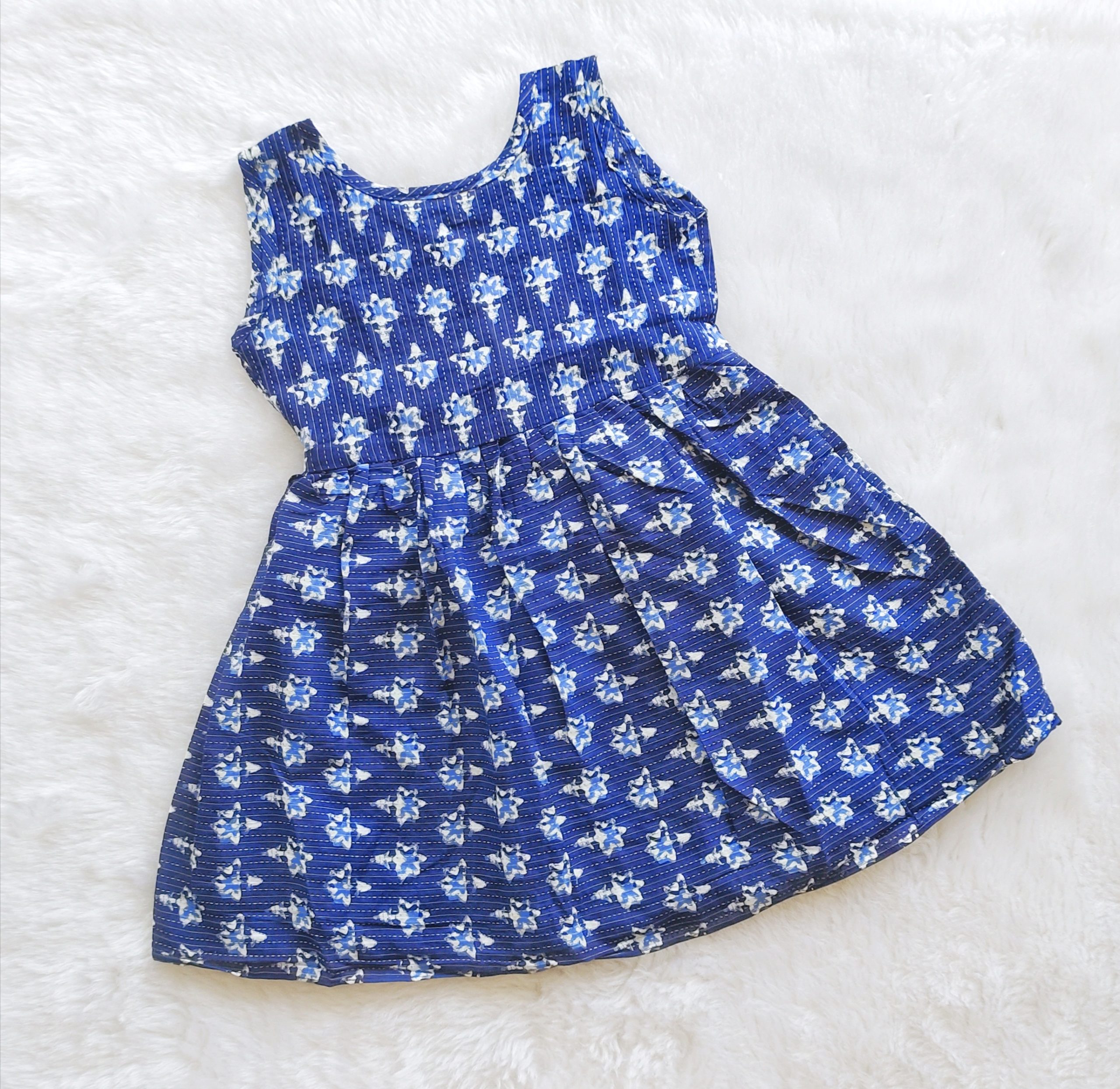 Cotton Daily Wear Frock - NRCFK02 - Indigo Blue and White Small Floral ...