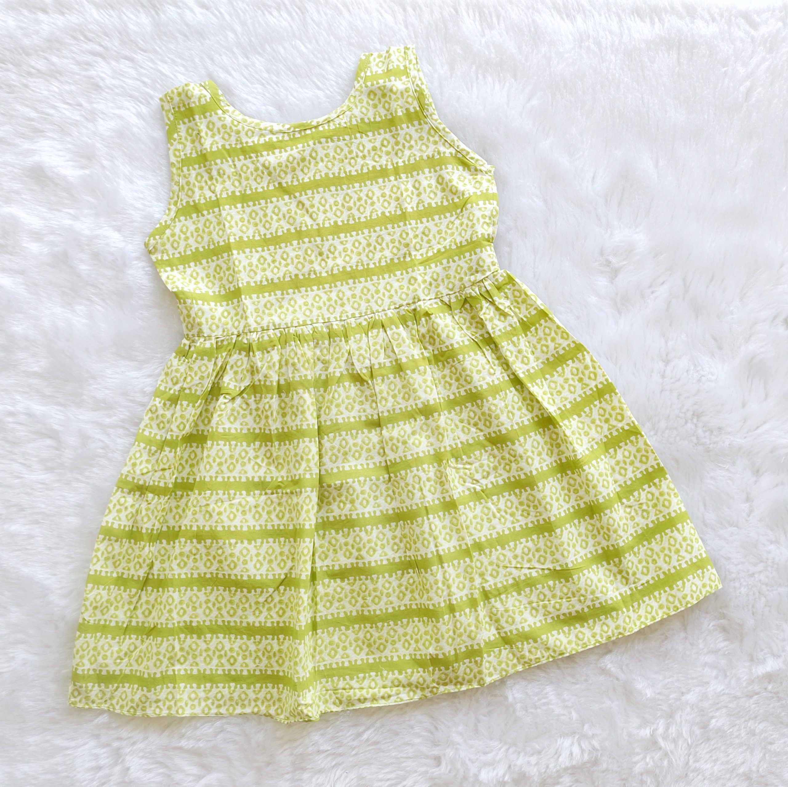 Cotton Daily Wear Frock - TTDFK02 - Green Strip - Pretty Plums