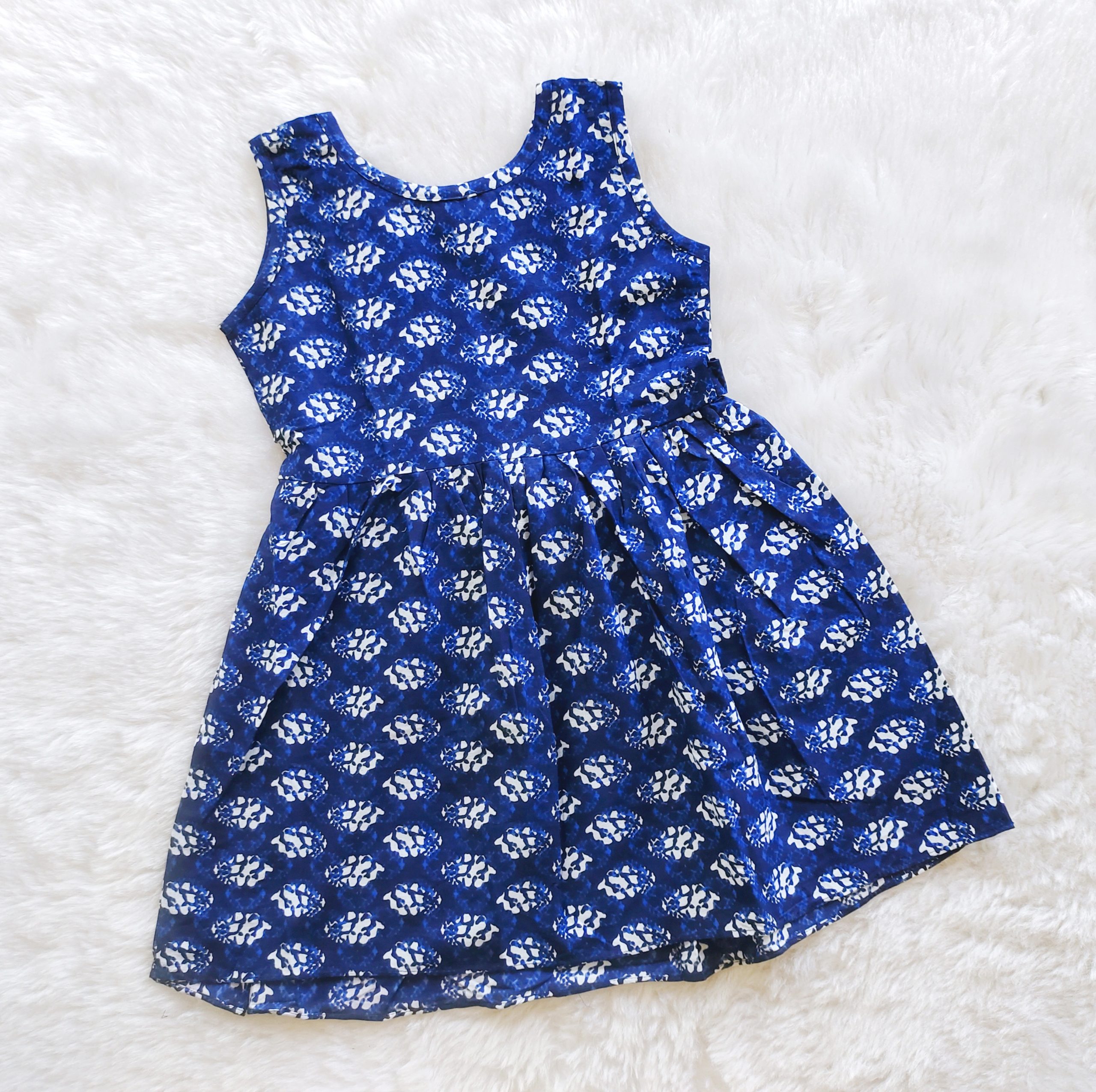 Cotton Daily Wear Frock - NRCFK02 - Indigo Blue and White Thick Print ...