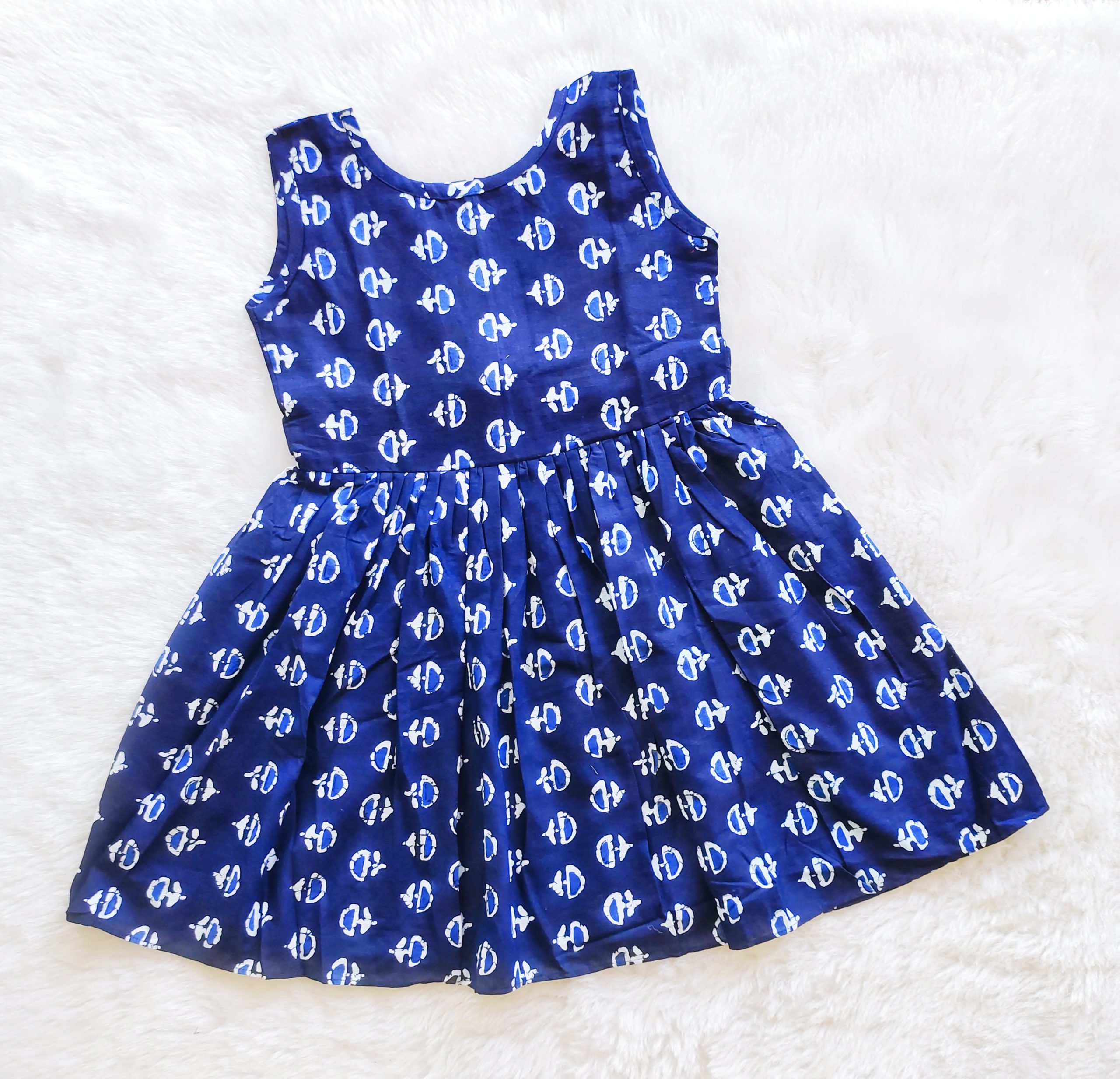 Cotton Daily Wear Frock - NRCFK02 - Indigo Blue and White Print ...