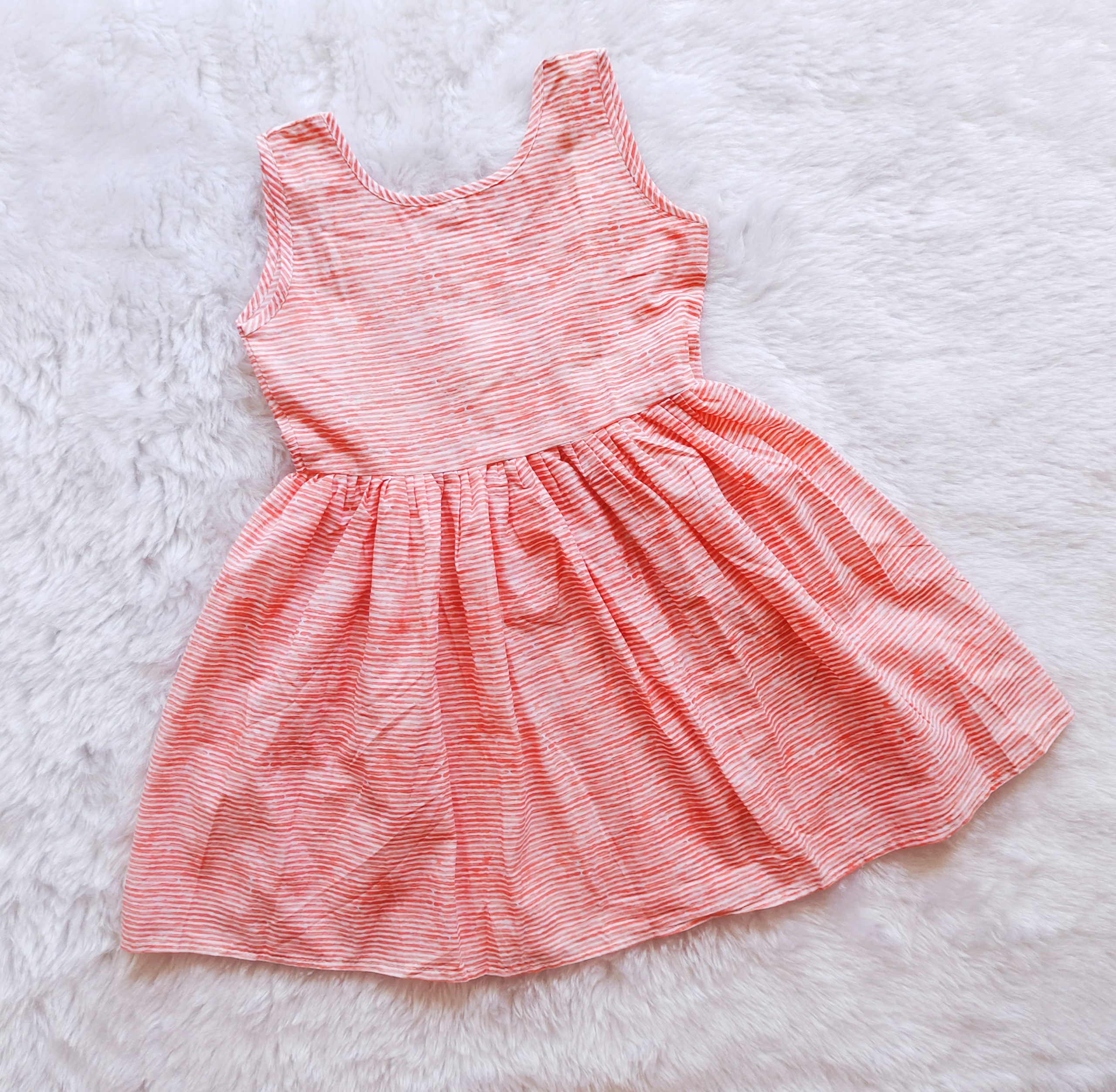 Cotton Daily Wear Frock - TTDFK02 - Peach and White Strip - Pretty Plums