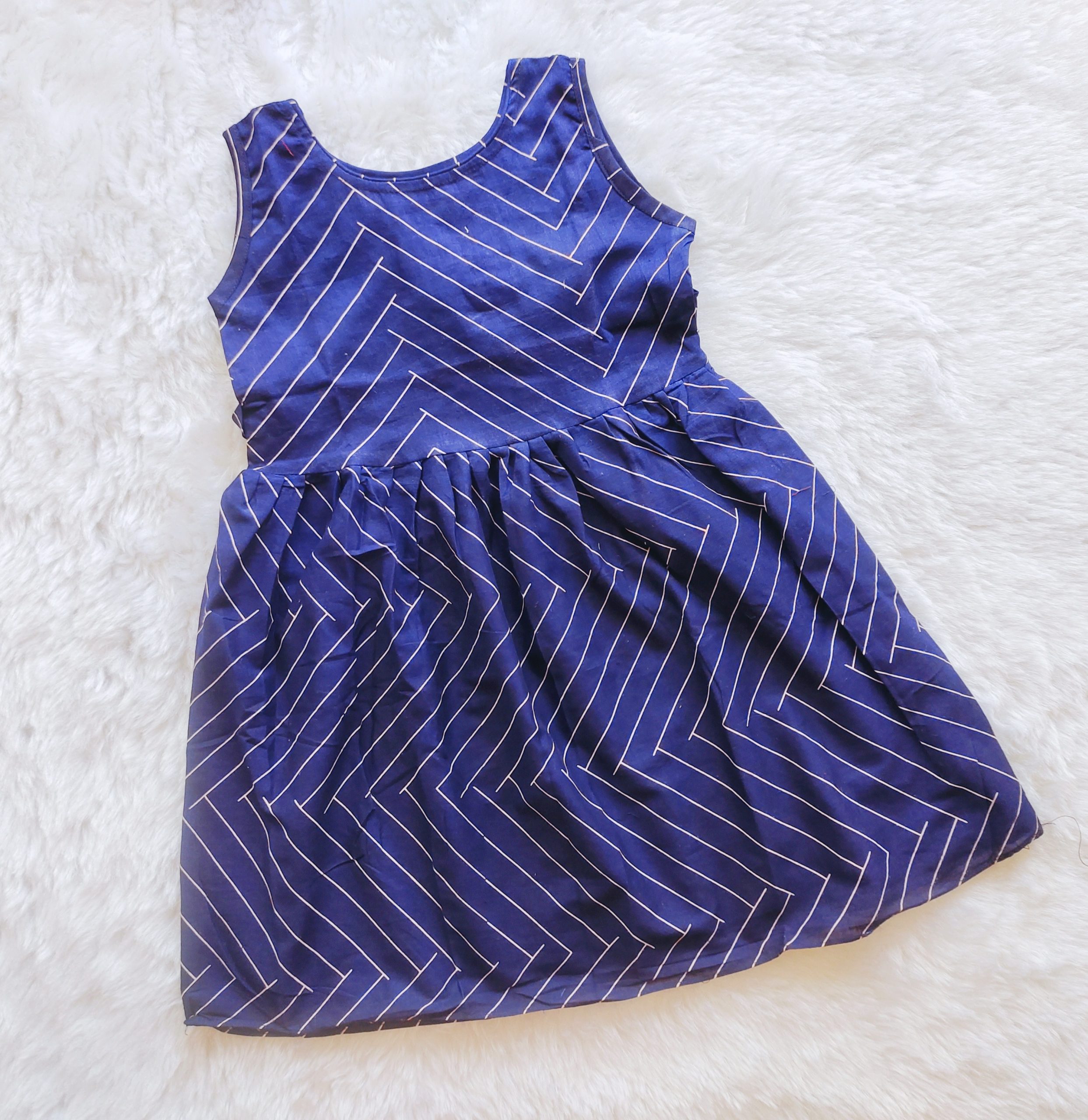 Cotton Daily Wear Frock - TTDFK02 - Navy Blue Cream Cross Strip ...