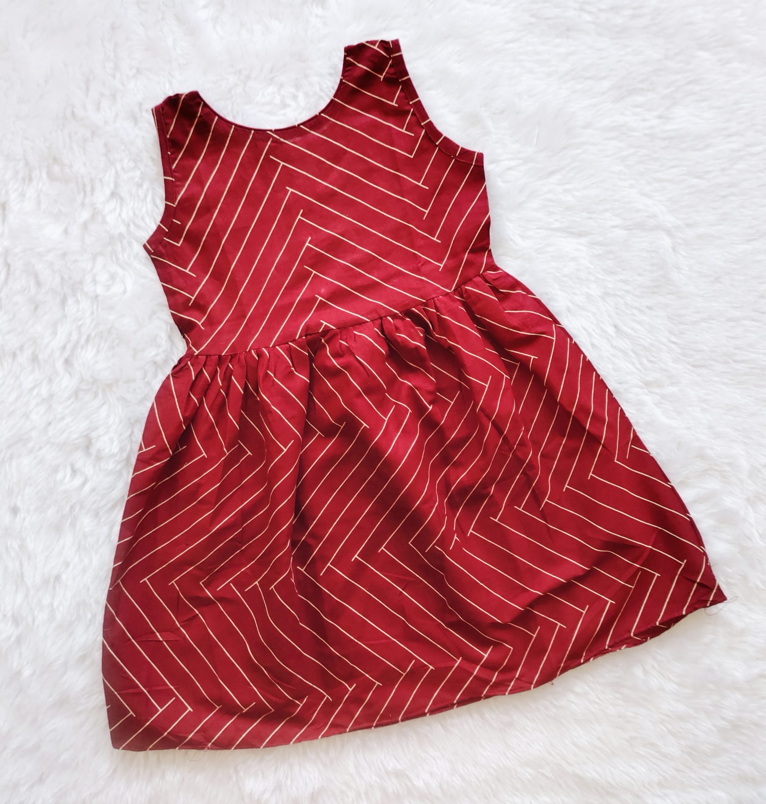 Cotton Daily Wear Frock - TTDFK02 - Maroon with Cream Cross Strip ...