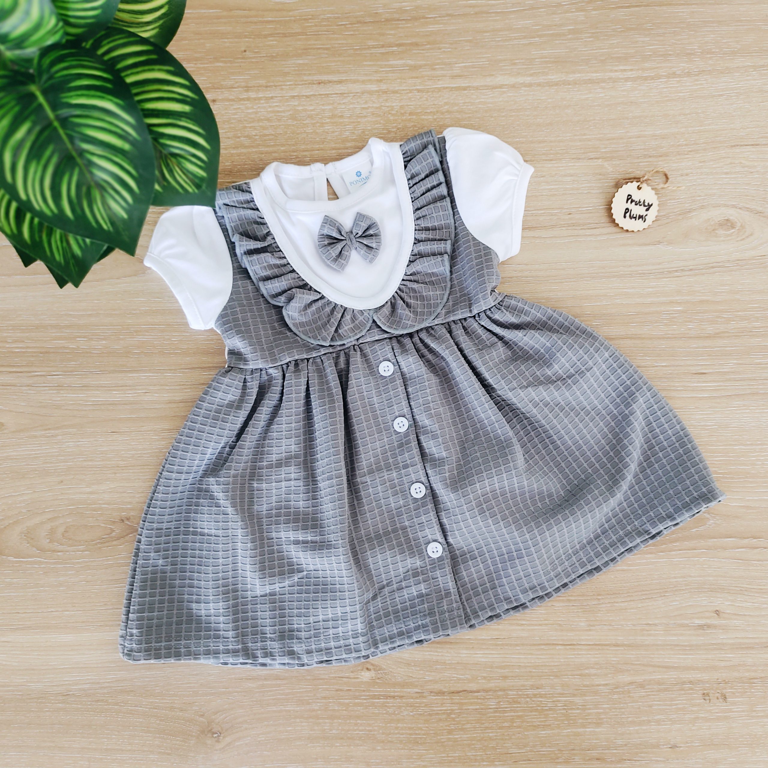 Girls Casual Frock - FRK - Grey and White - Pretty Plums