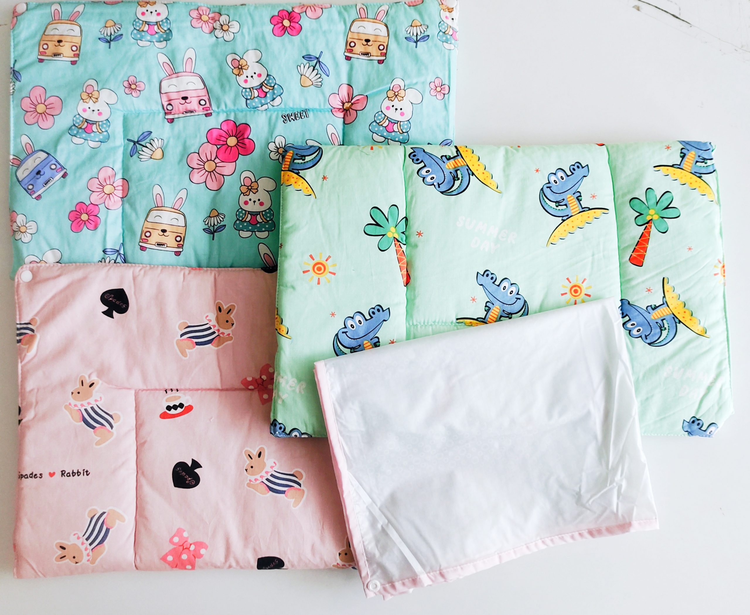 Diaper Changing Sheet - DS - Combo Pack of 3 - Pink Rabbit + Green and ...