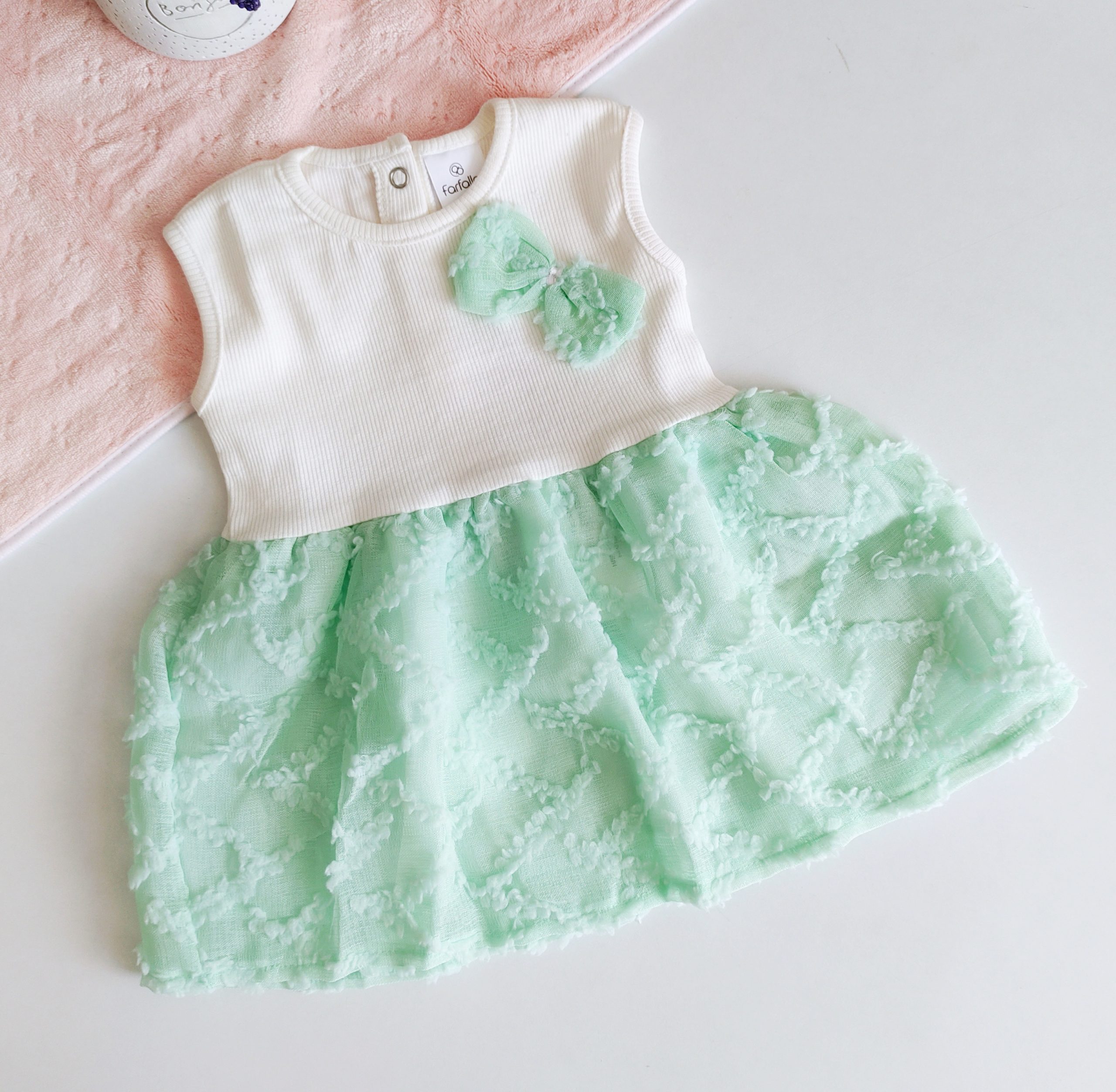Girls Casual Frock - FRK - Off White and Pista Green - Pretty Plums