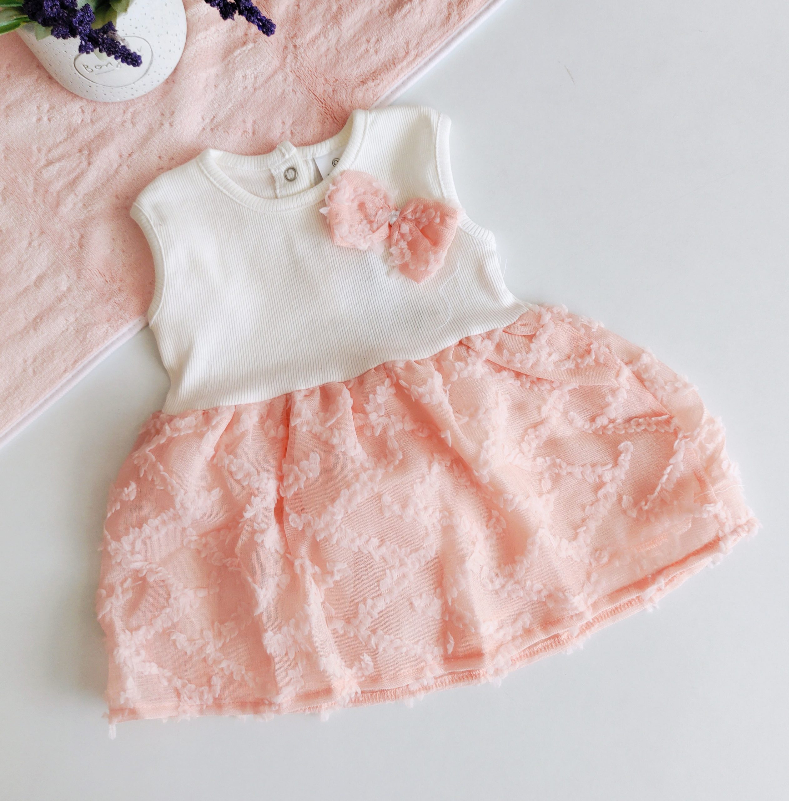 Girls Casual Frock - FRK - Off White and Peach - Pretty Plums
