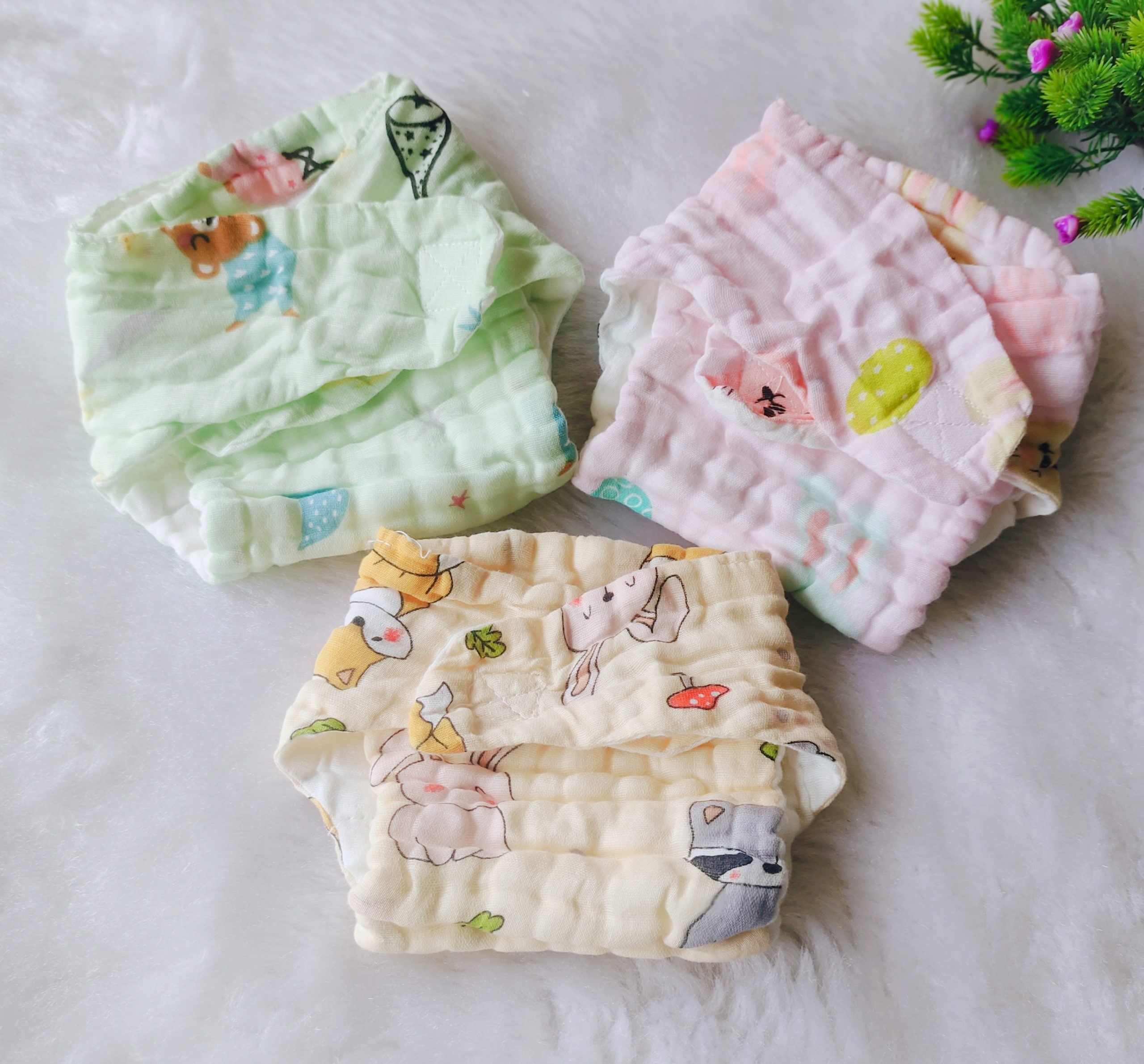 Assorted Color Crinkled Muslin Nappy - Pack Of 3 - NP01 - Pretty Plums