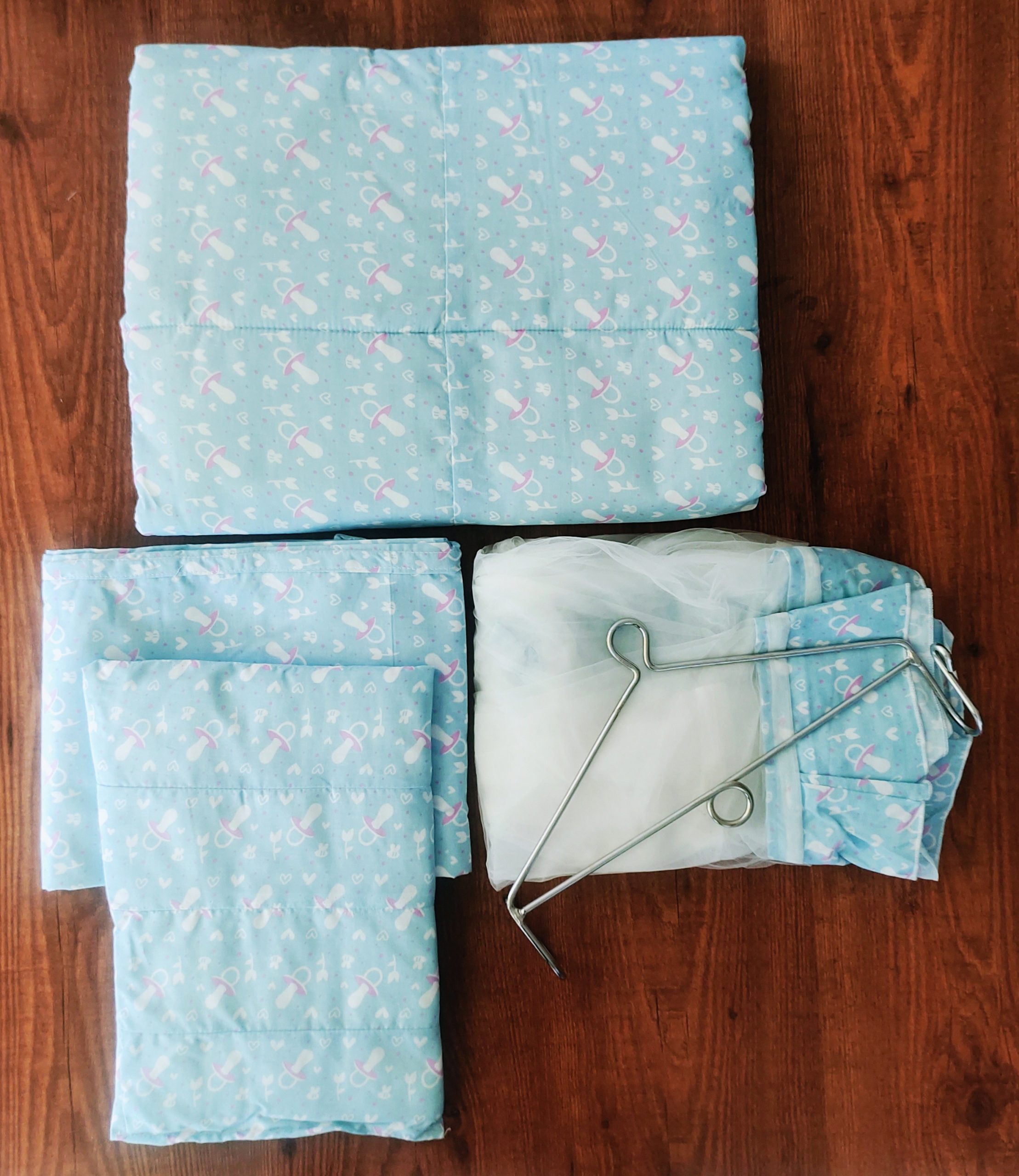 Cotton Cradle with Net, Bed, Pillow and Hanger – Pack of 5 - Blue and ...