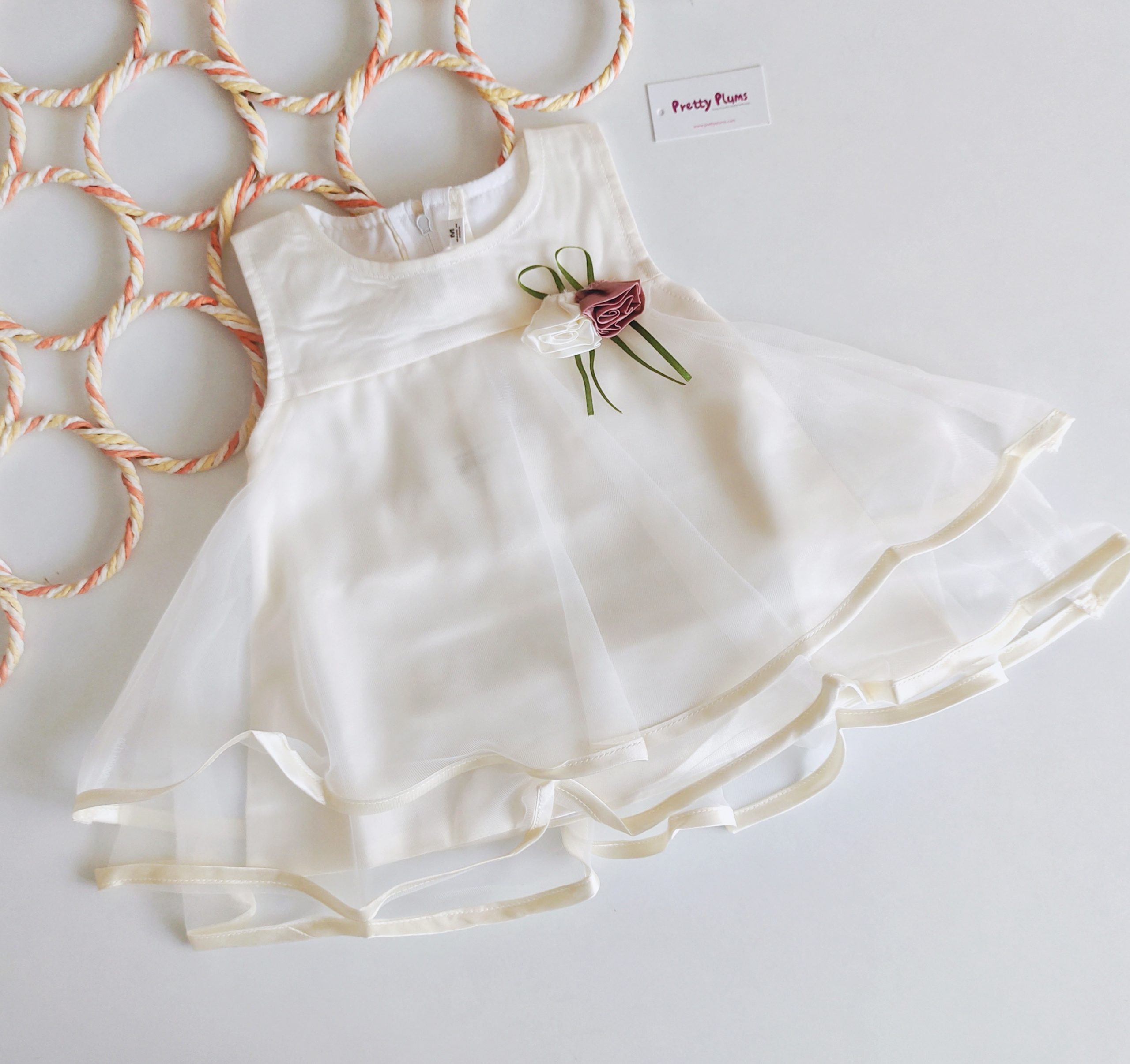 Girls Casual Frock - FRK - Cream - Pretty Plums