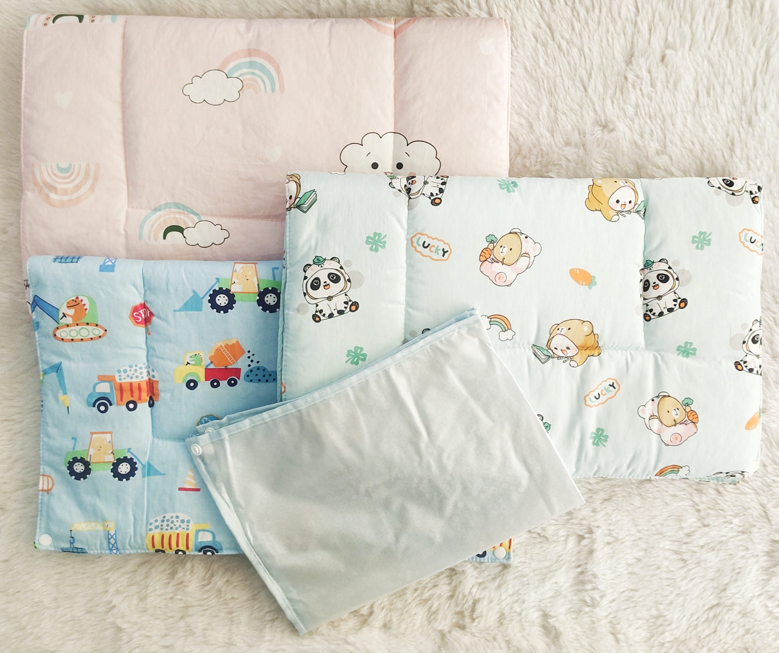 Diaper Changing Sheet - DS - Combo Pack of 3 - Pink Rainbow + Rabbit ...